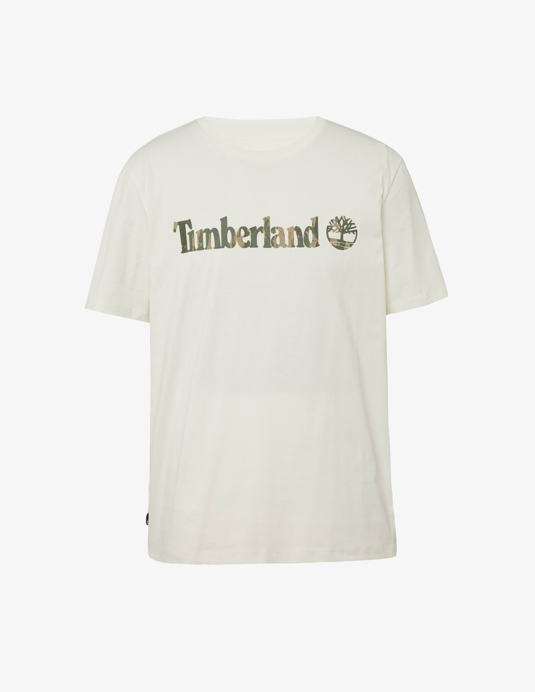 Shop Timberland T-shirt lettering camo on Rinascente