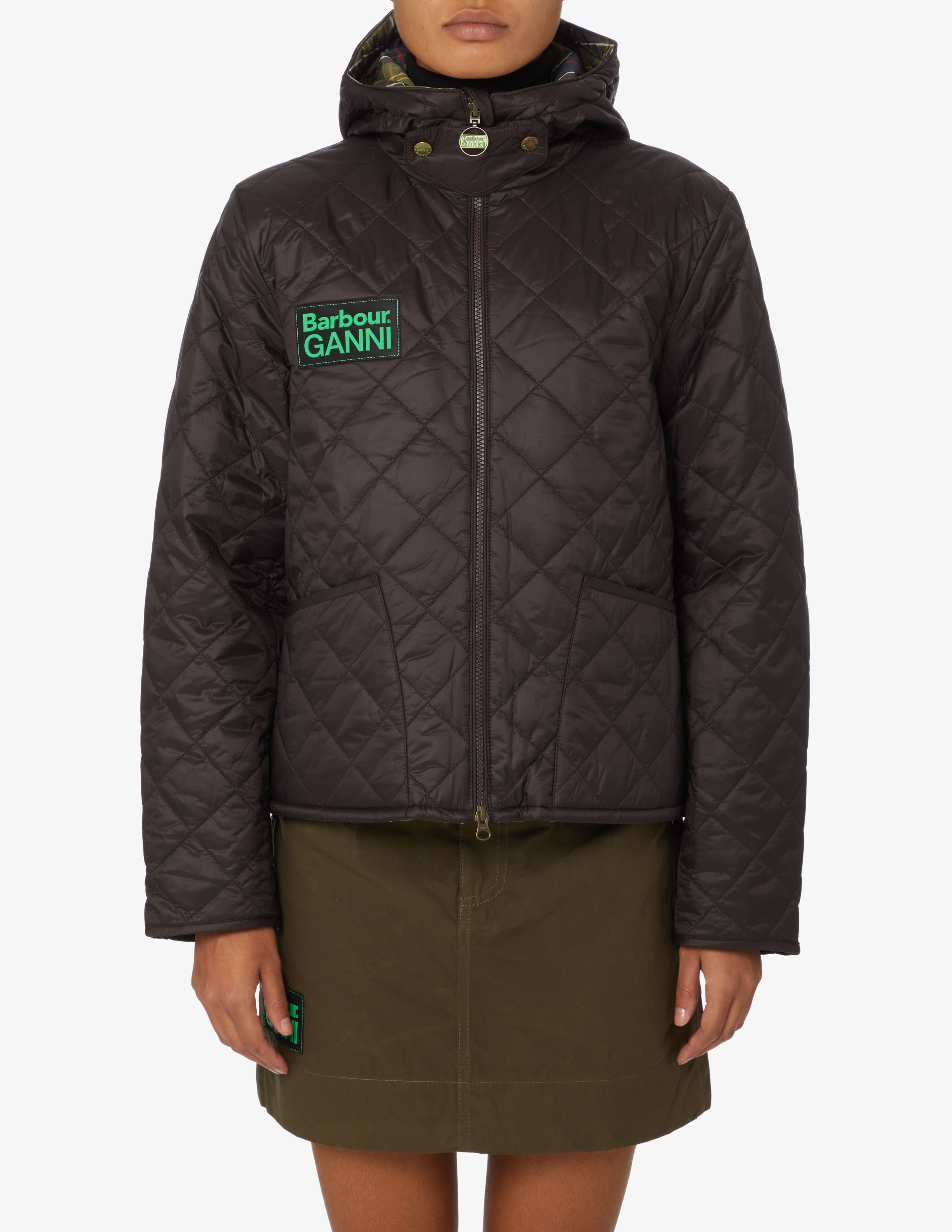 Shop Barbour Ganni x Barbour quilted short jacket - Black on Rinascente