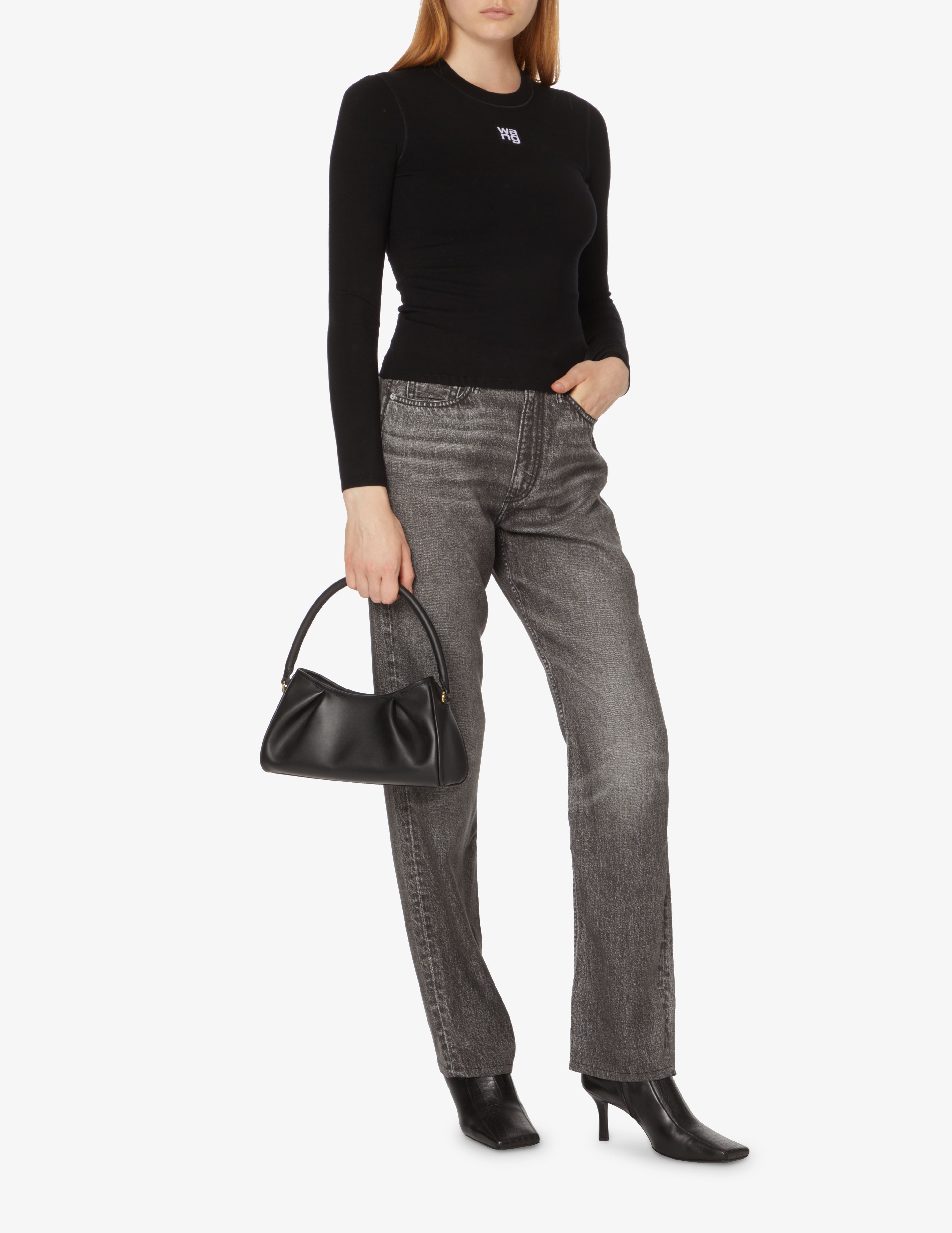 Shop Rag & Bone Liquid Alex high rise straight leg jeans - Black on ...