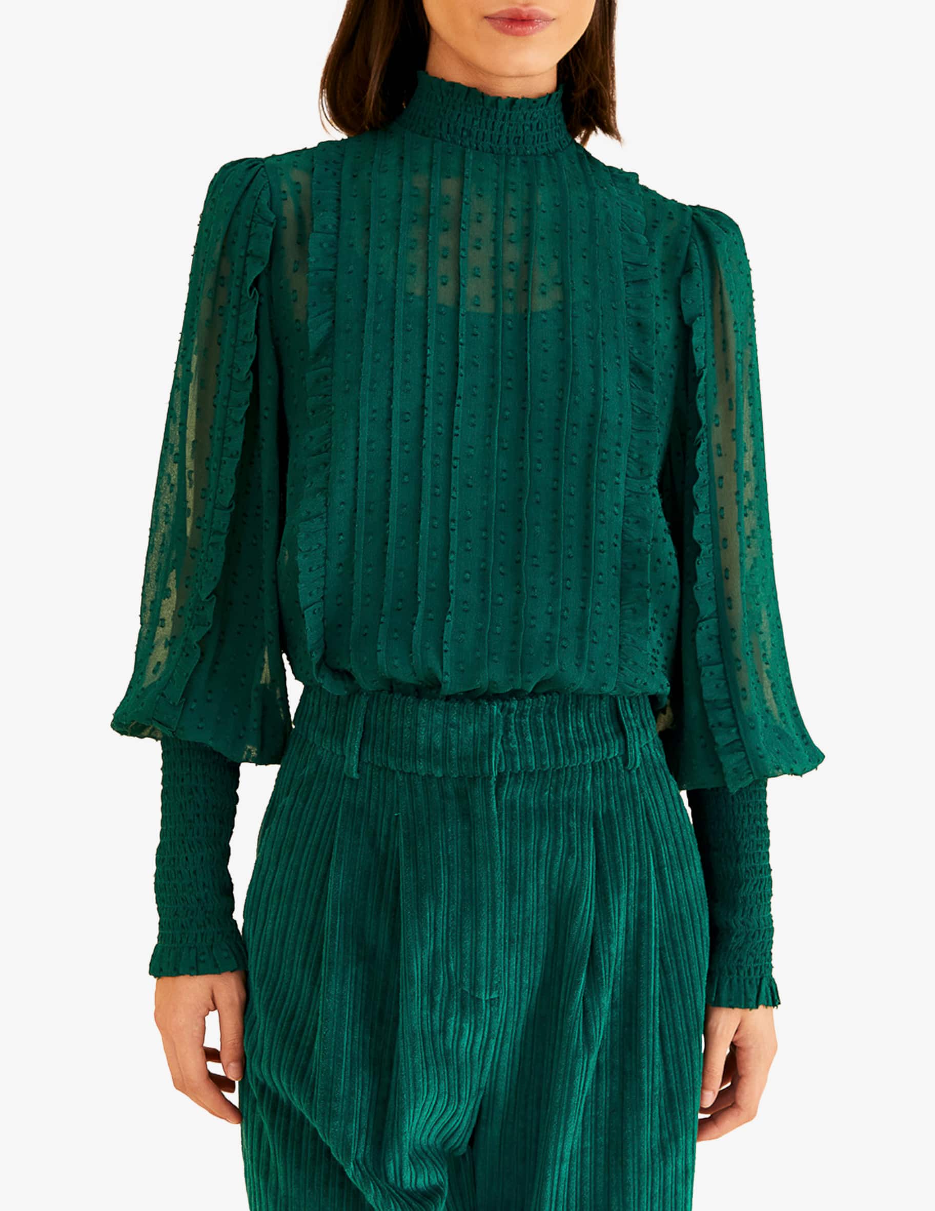 Shop Farm Rio Emerald ruffled long sleeve blouse on Rinascente