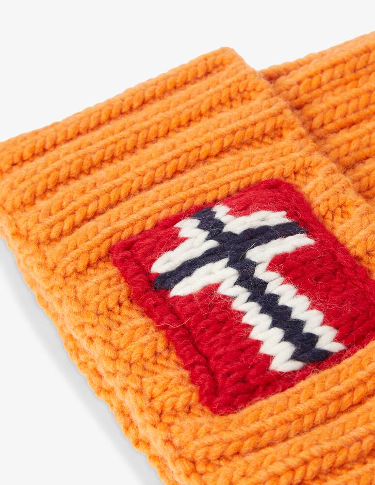 Shop Napapijri Flag logo pom pom beanie - Orange on Rinascente
