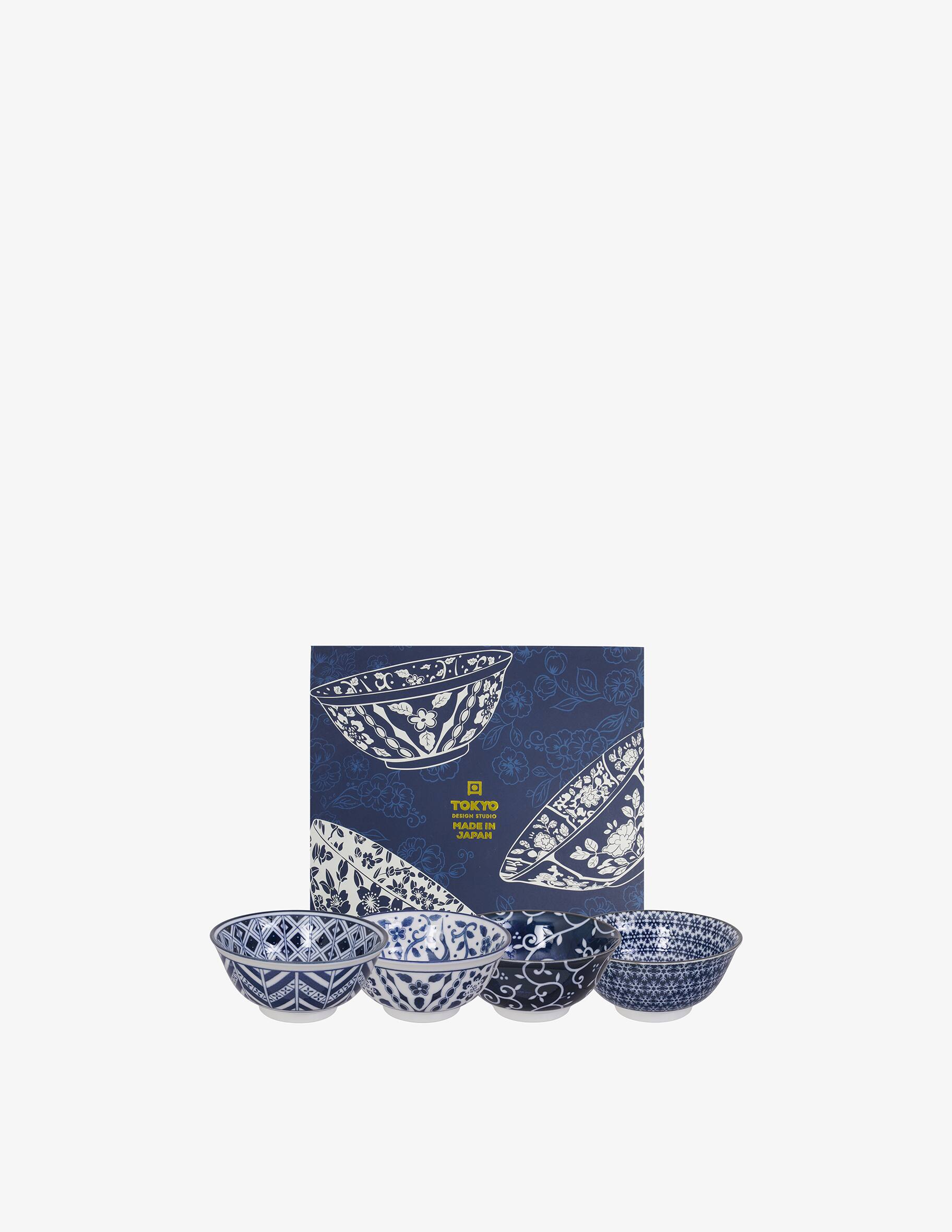 Shop TOKYO design studio Blue Designs Mixed Bowl Set 4 pcs - Blue on ...