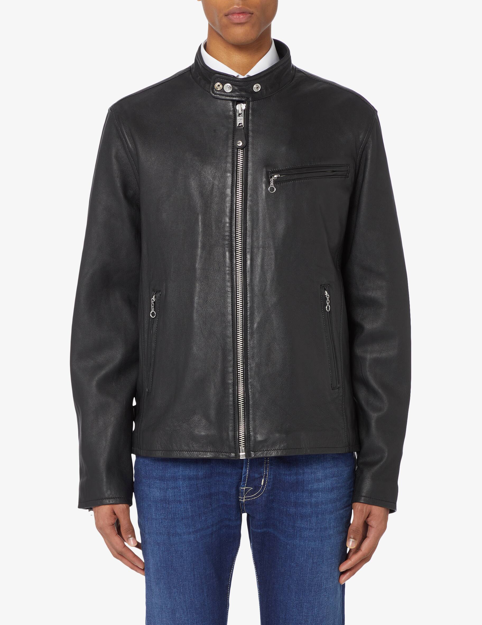Shop Schott Smooth leather biker jacket on Rinascente