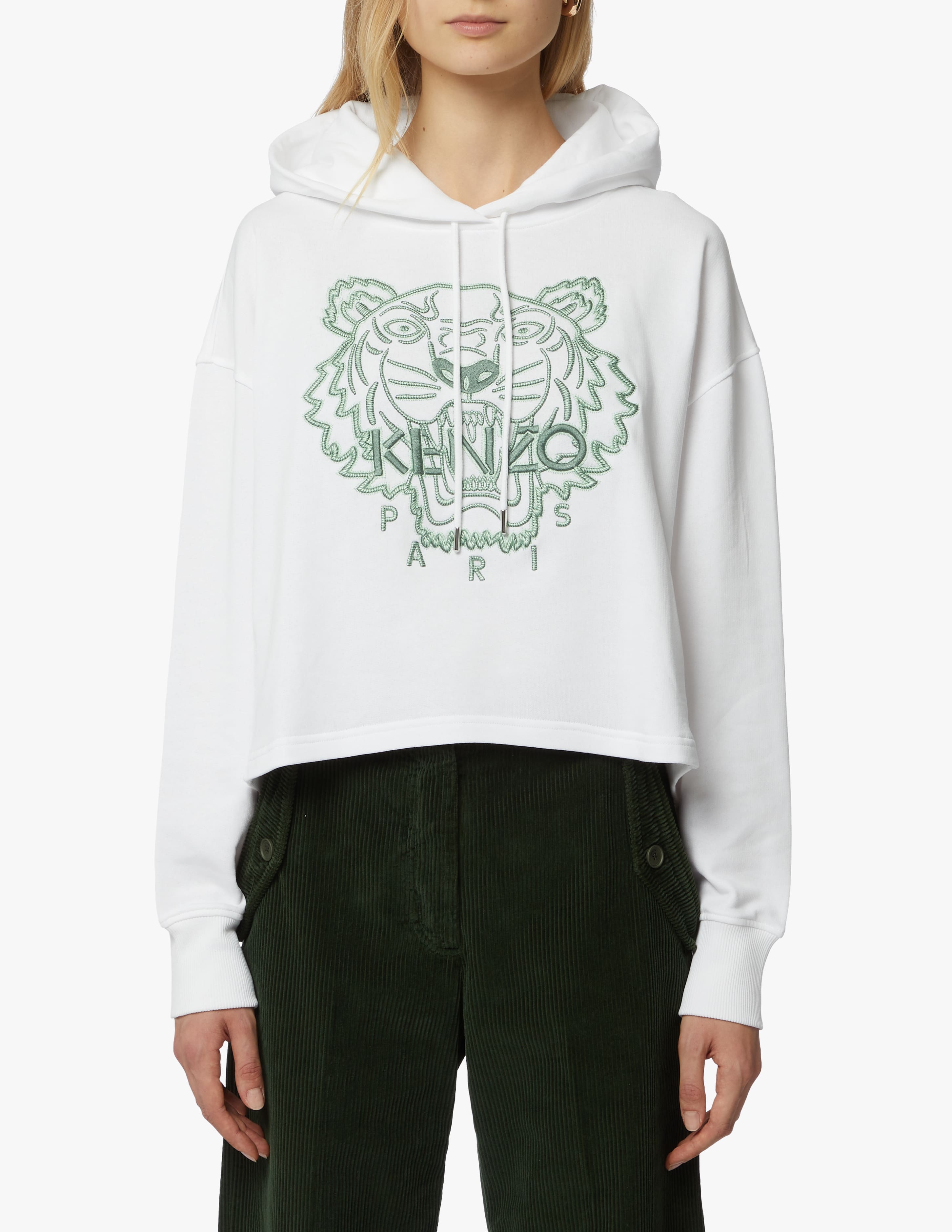 Acquista Kenzo Felpa crop con cappuccio in cotone - bianco su Rinascente