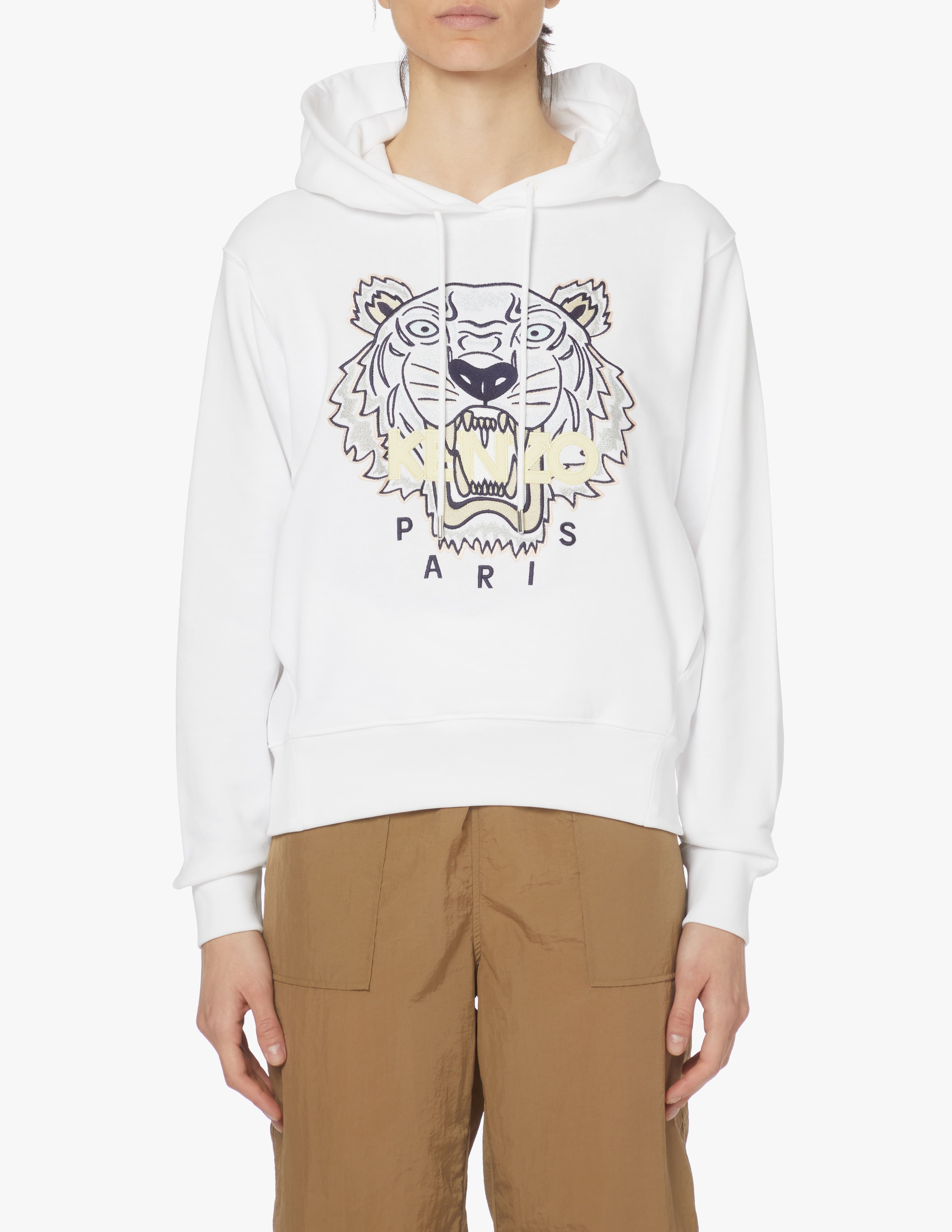 Acquista Kenzo Felpa con cappuccio tiger in cotone - bianco su Rinascente