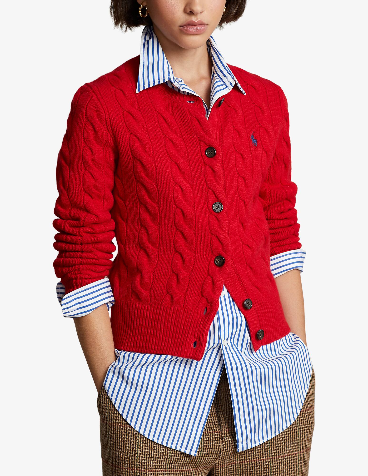 Shop Polo Ralph Lauren Long sleeve cardigan - Red on Rinascente