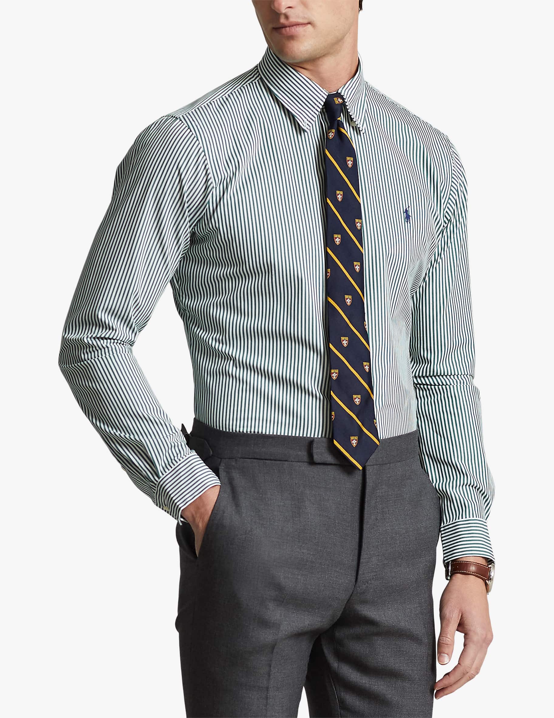 Shop Polo Ralph Lauren Slim bd popeline striped shirt - Green on Rinascente