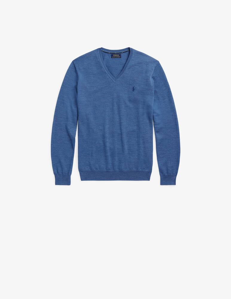 Shop Polo Ralph Lauren Merino v neckline sweater - Blue on Rinascente