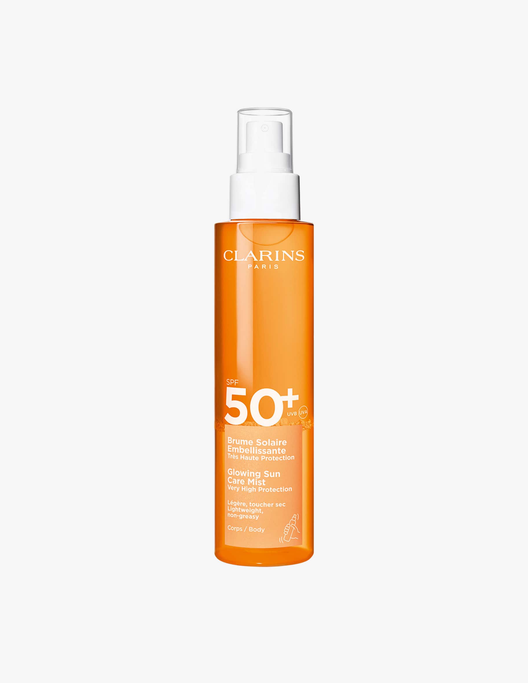Shop Clarins Glowy Sun Body Spray SPF50+ on Rinascente