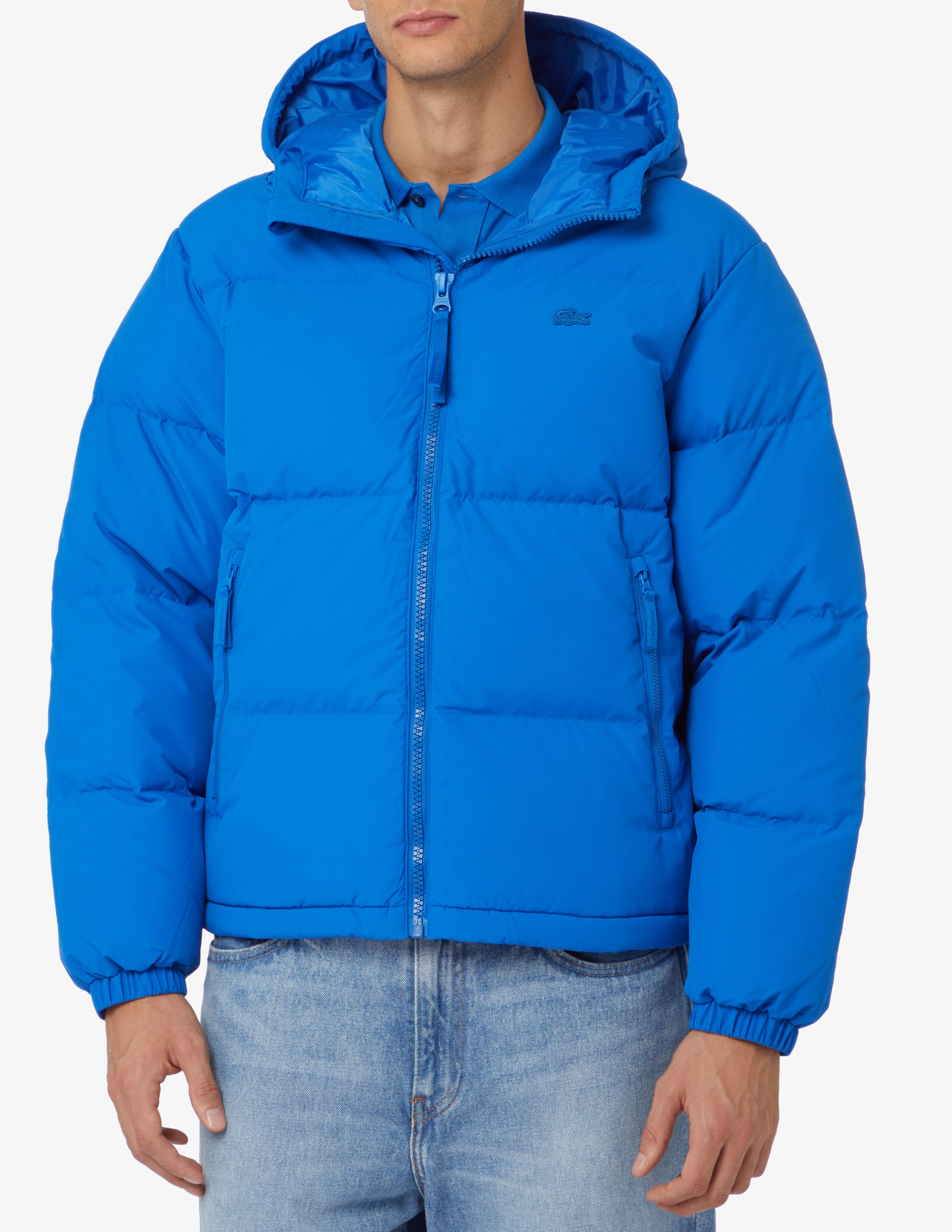Shop Lacoste Logo puffer jacket - Blue on Rinascente