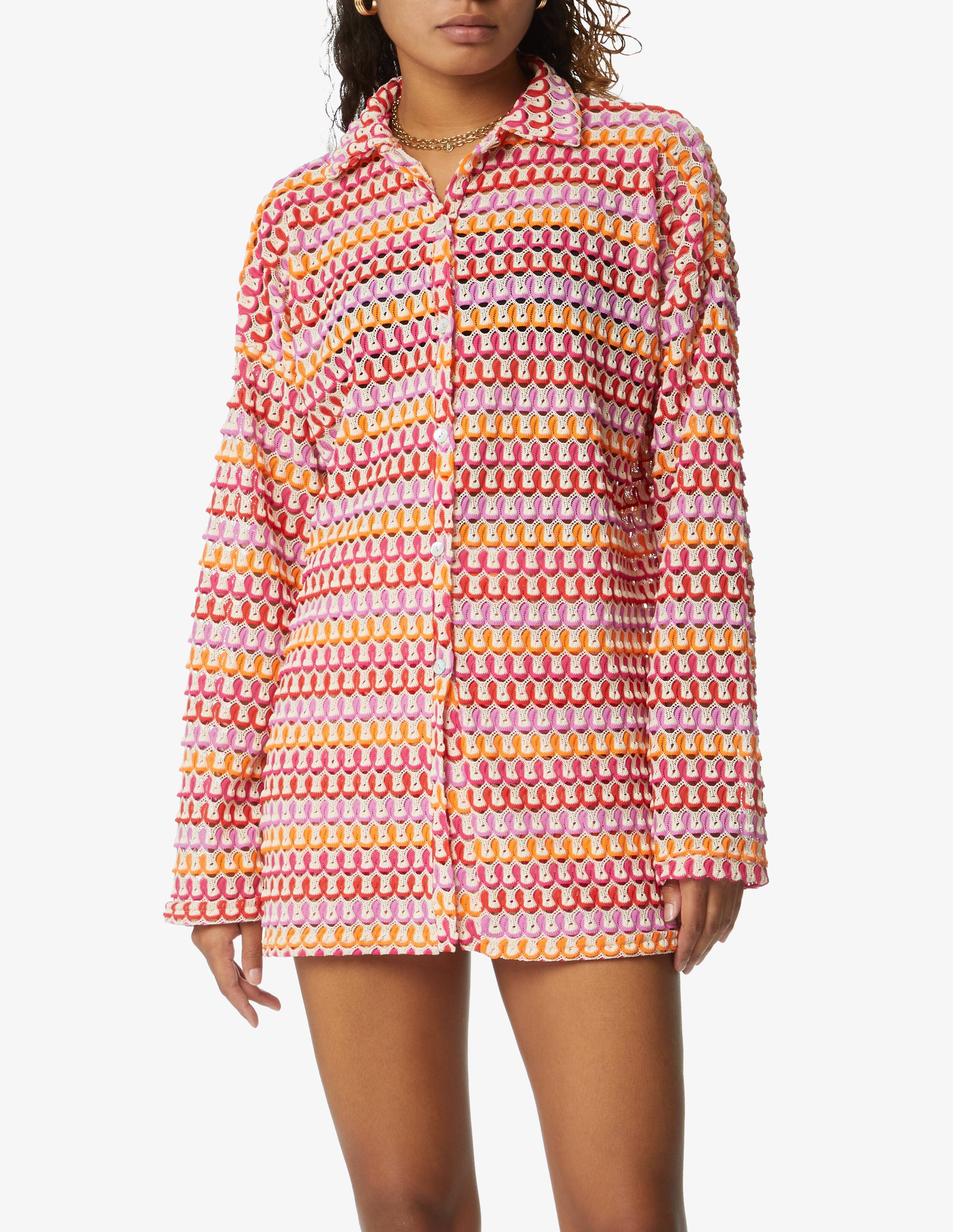 Shop RECC Paris Oversized shirt in crochet - Beige on Rinascente