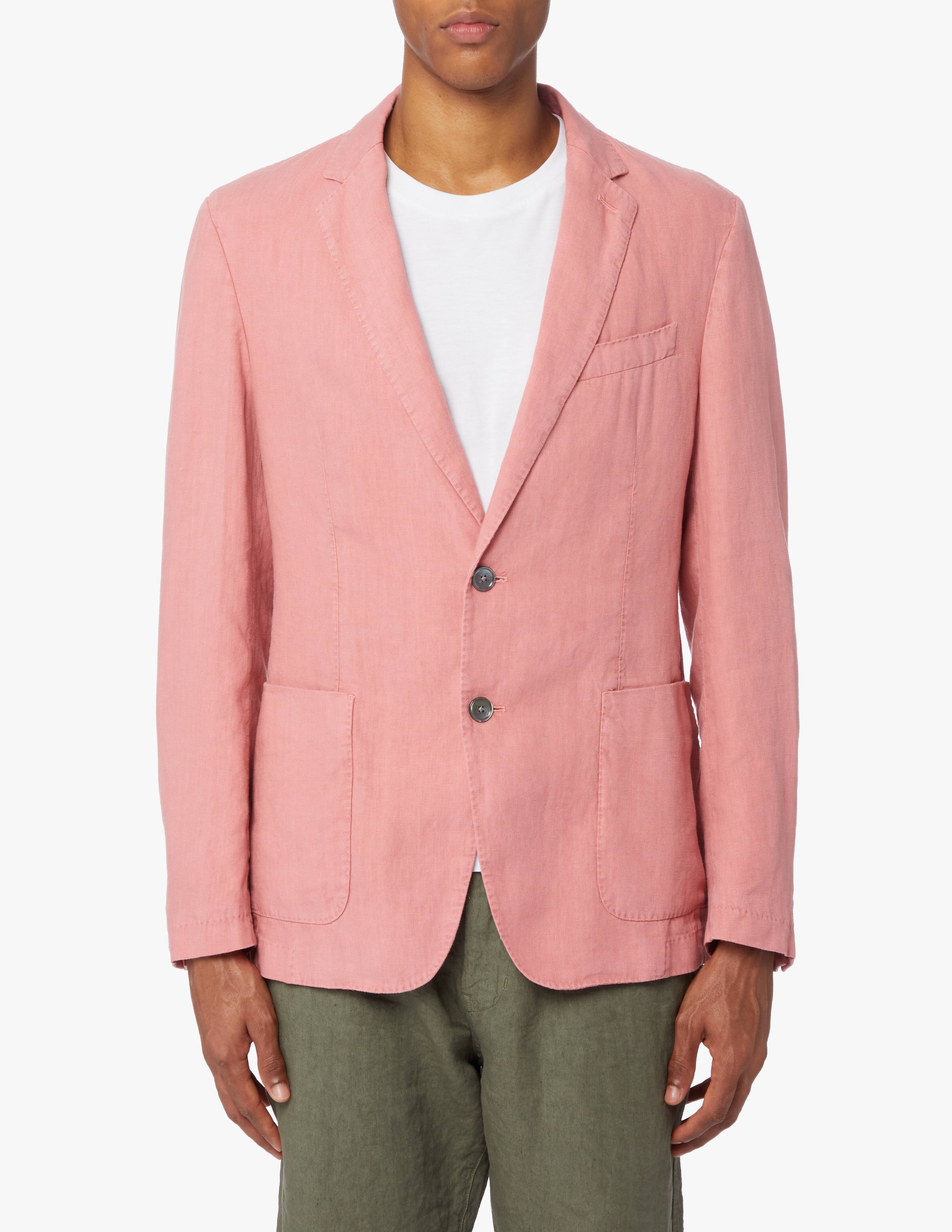 Shop BOSS Unlined linen garment dyed blazer - pink on Rinascente