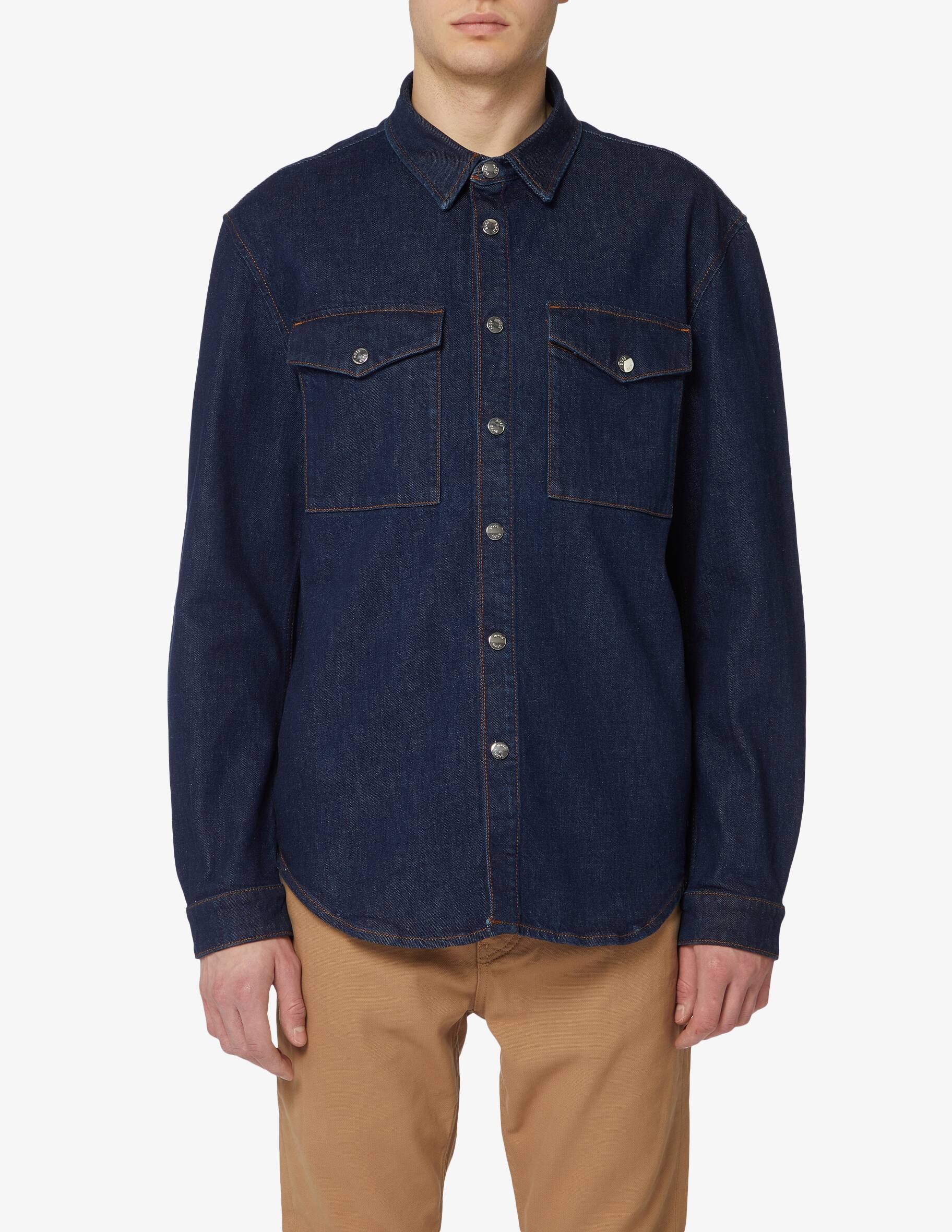 Shop BOSS Denim overshirt on Rinascente