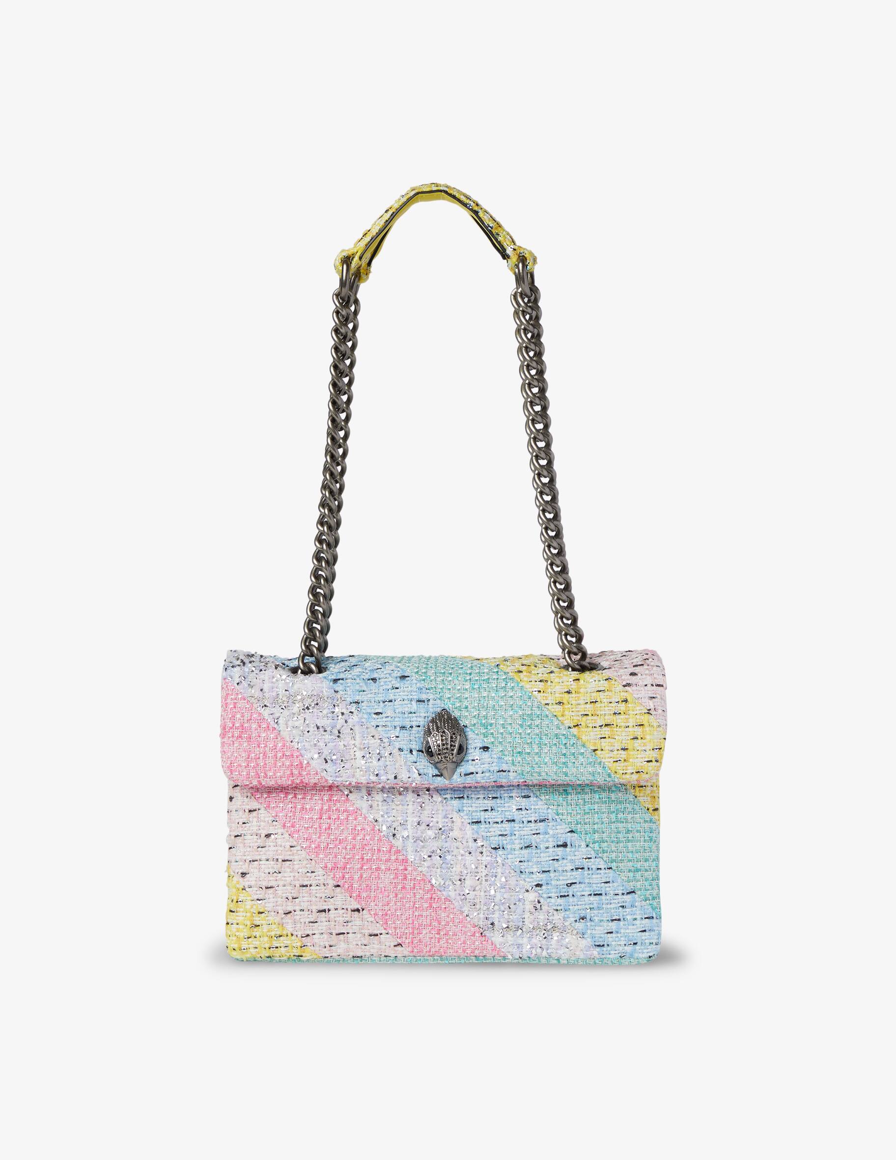 Shop Kurt Geiger Keng L tweed patchwork bag on Rinascente