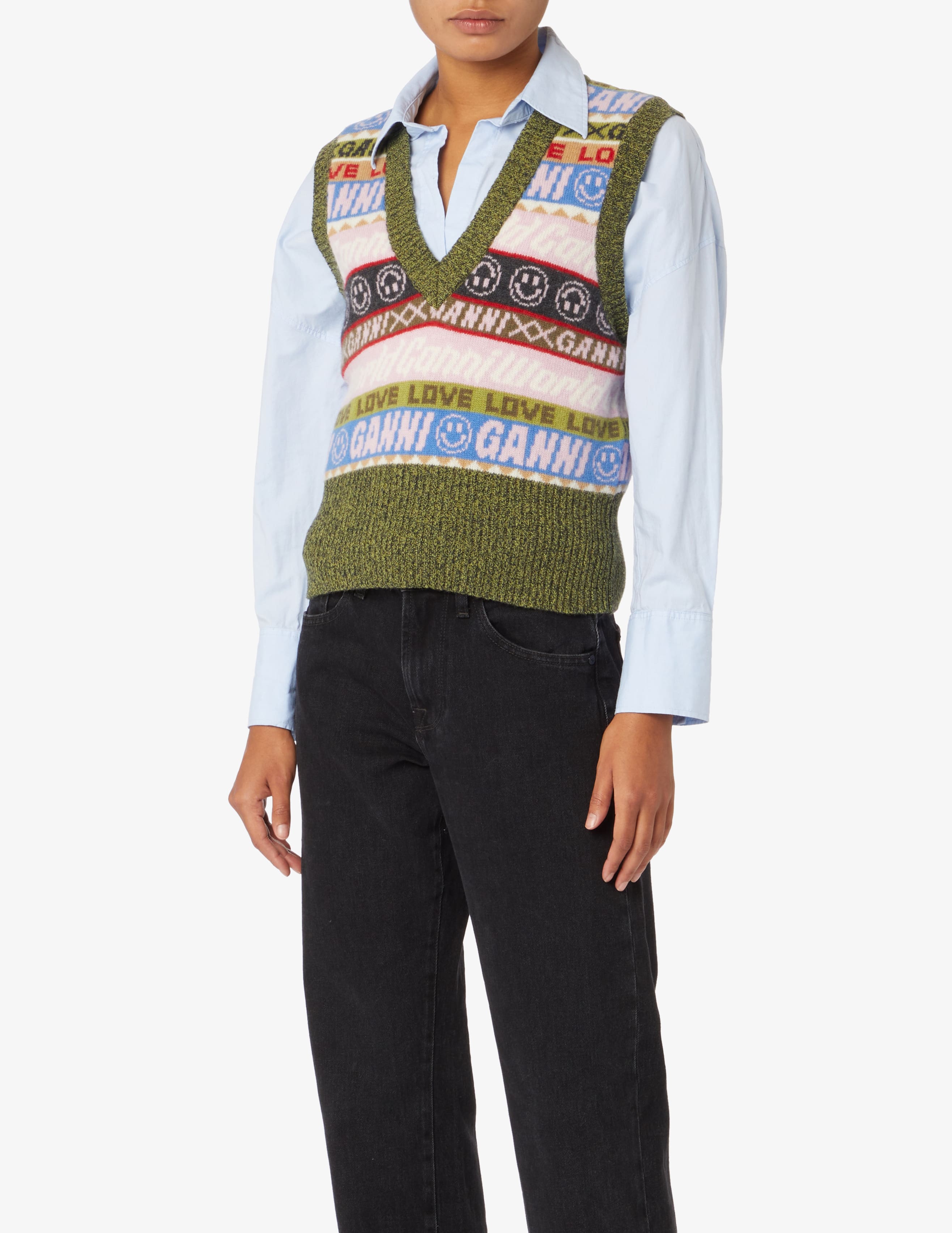 Shop Ganni Cropped vest stripe - Multi on Rinascente