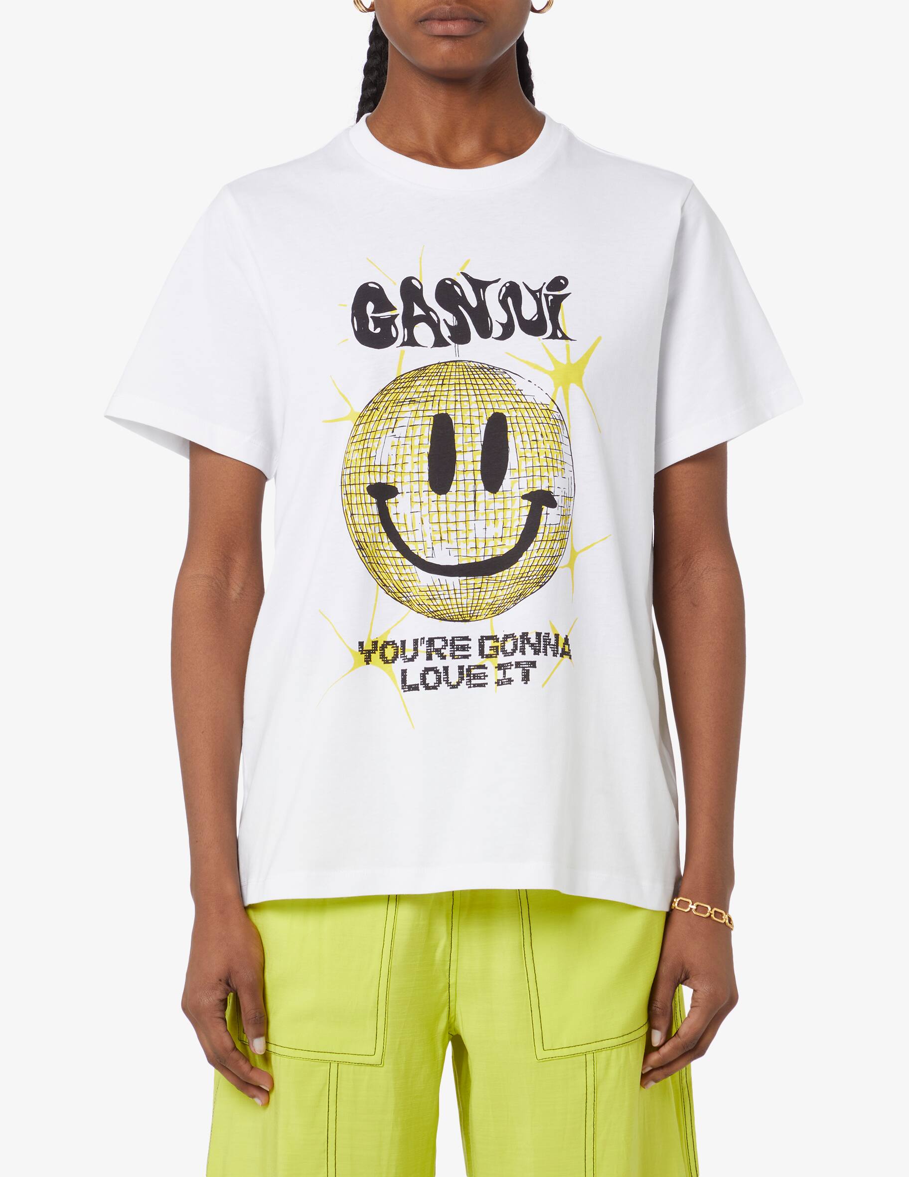 Shop Ganni T-shirt smile logo - White on Rinascente