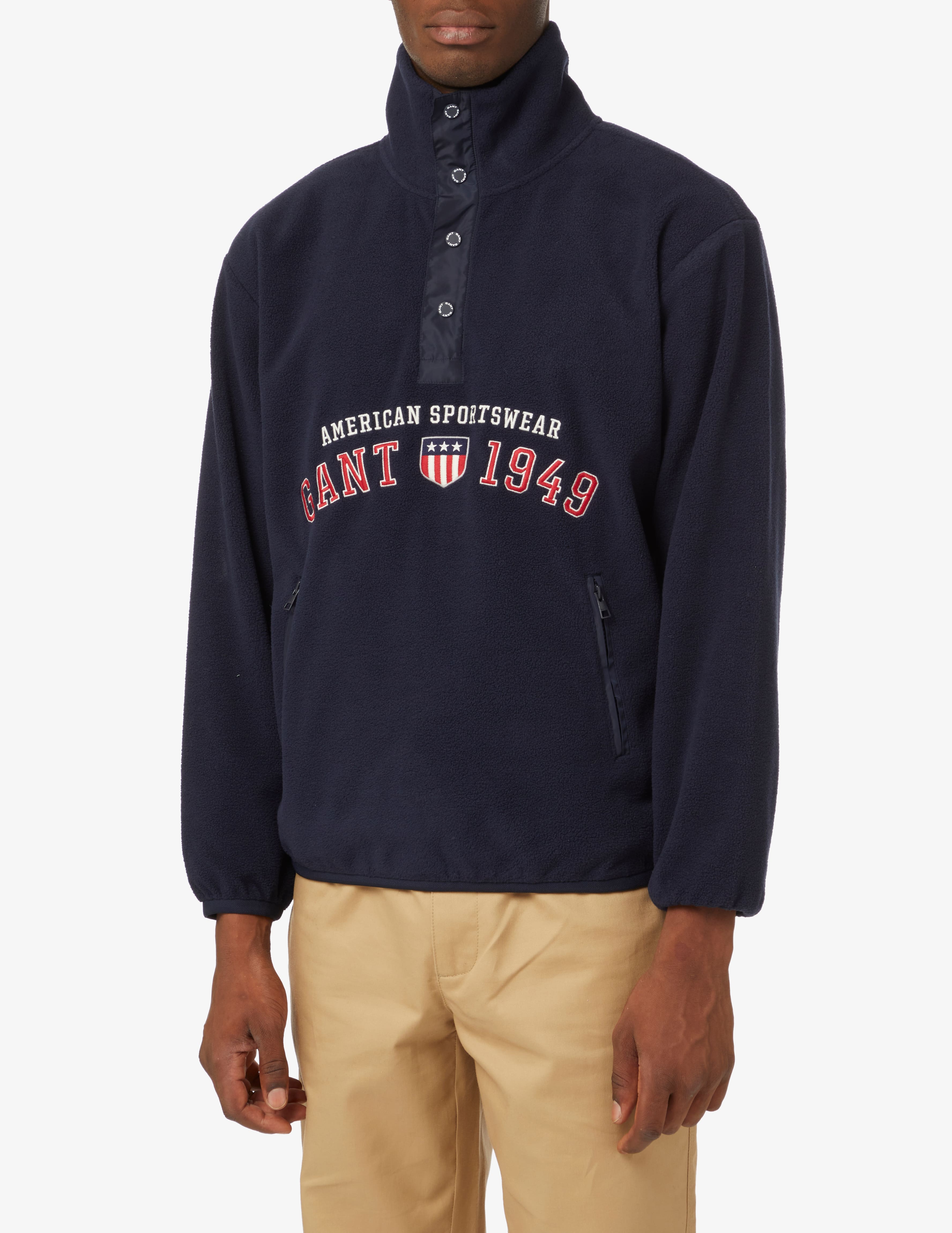 Shop Gant Zip buttons pocket fleece - Blue on Rinascente