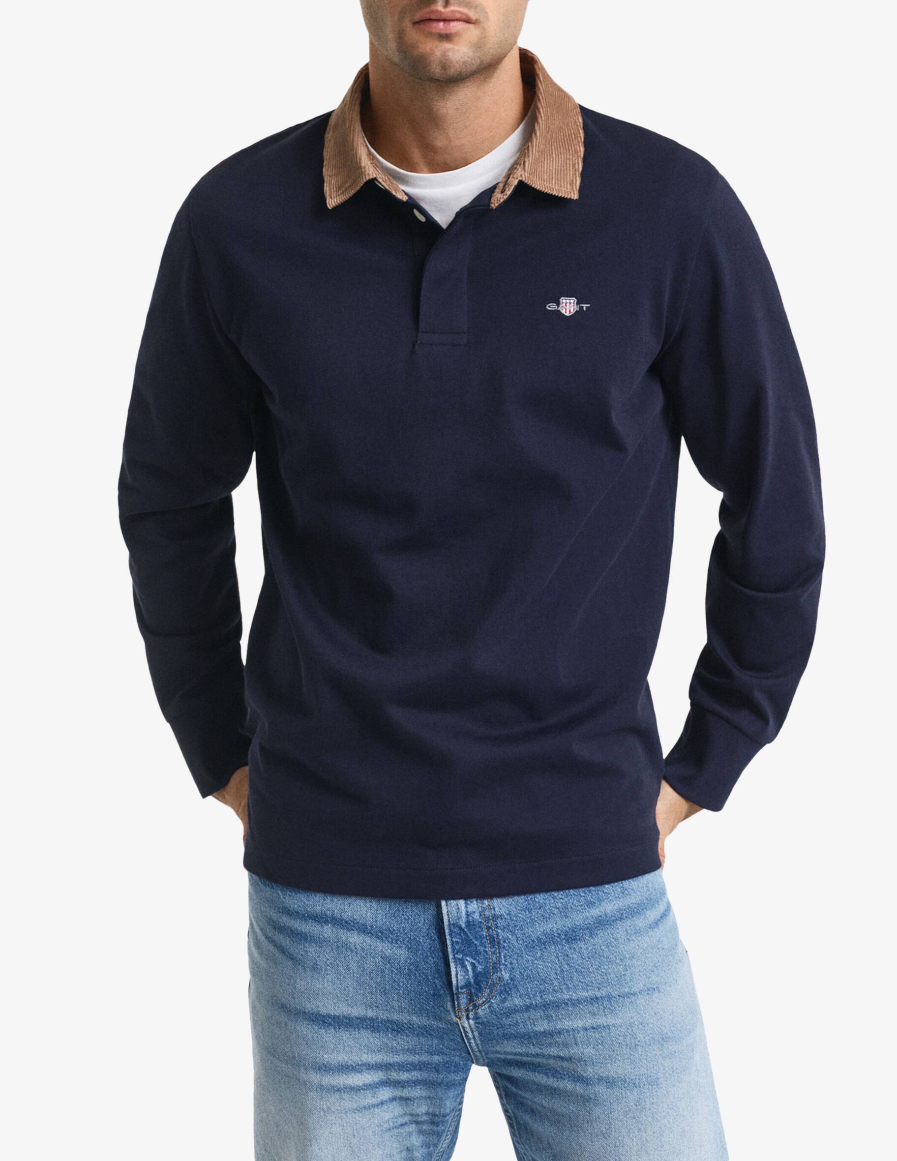 Shop Gant Rugby polo with denim collar on Rinascente