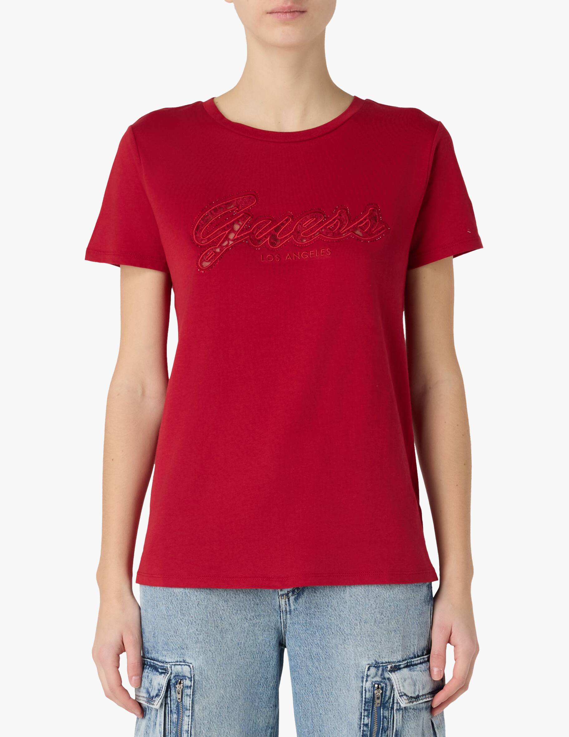 Shop Guess Script lace logo t-shirt on Rinascente