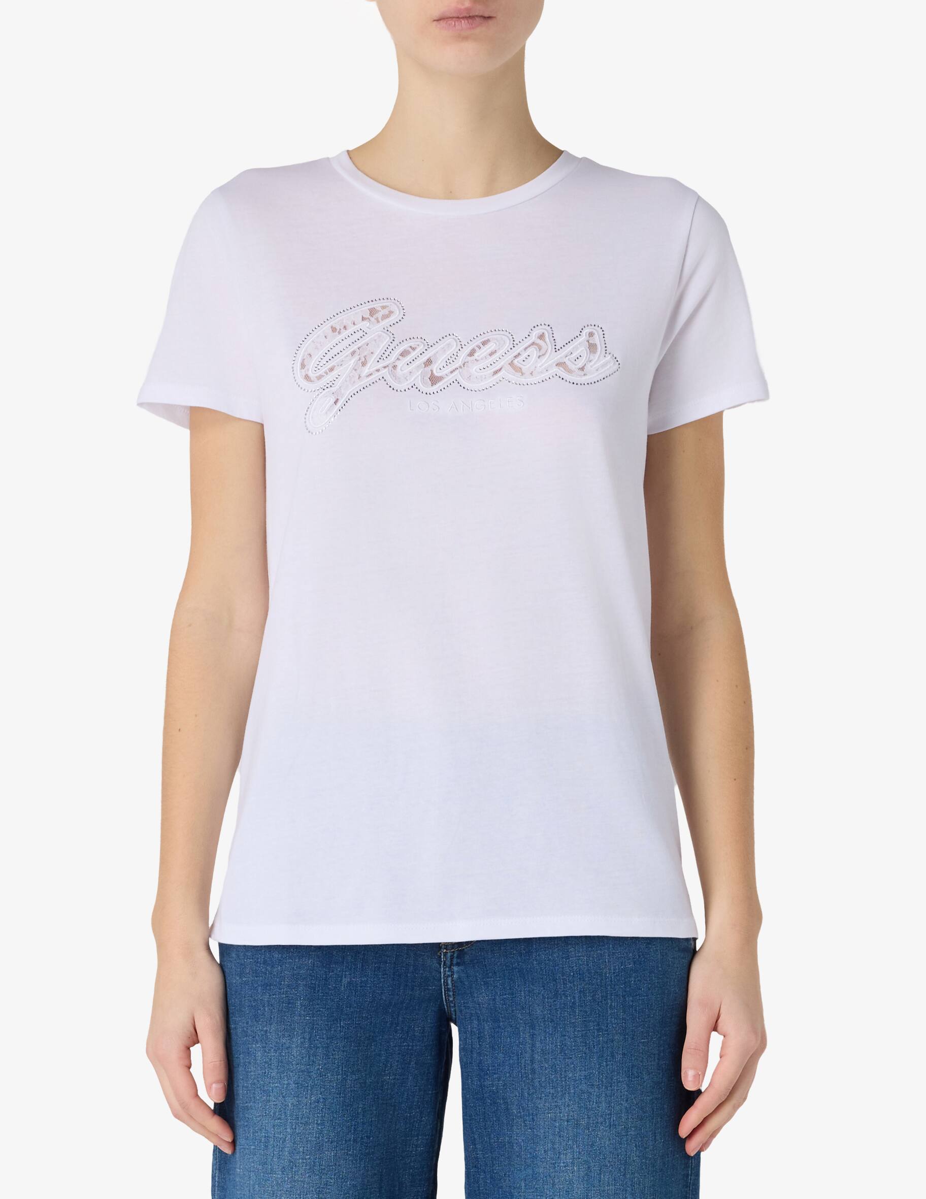 Shop Guess Script lace logo t-shirt on Rinascente