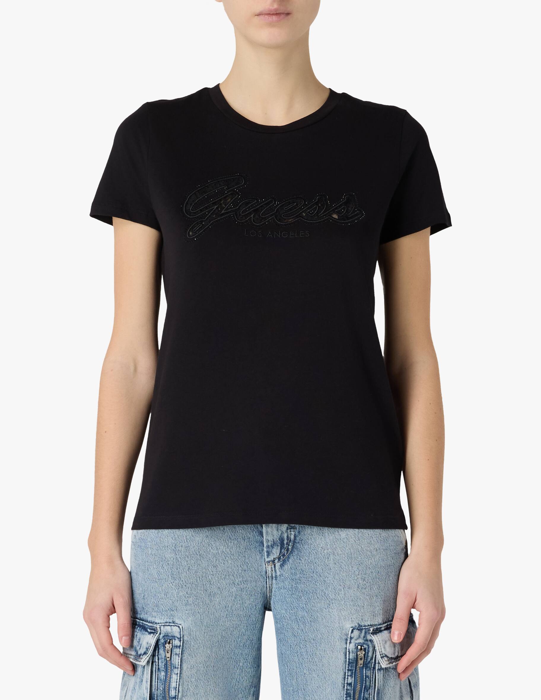 Shop Guess Script lace logo t-shirt on Rinascente