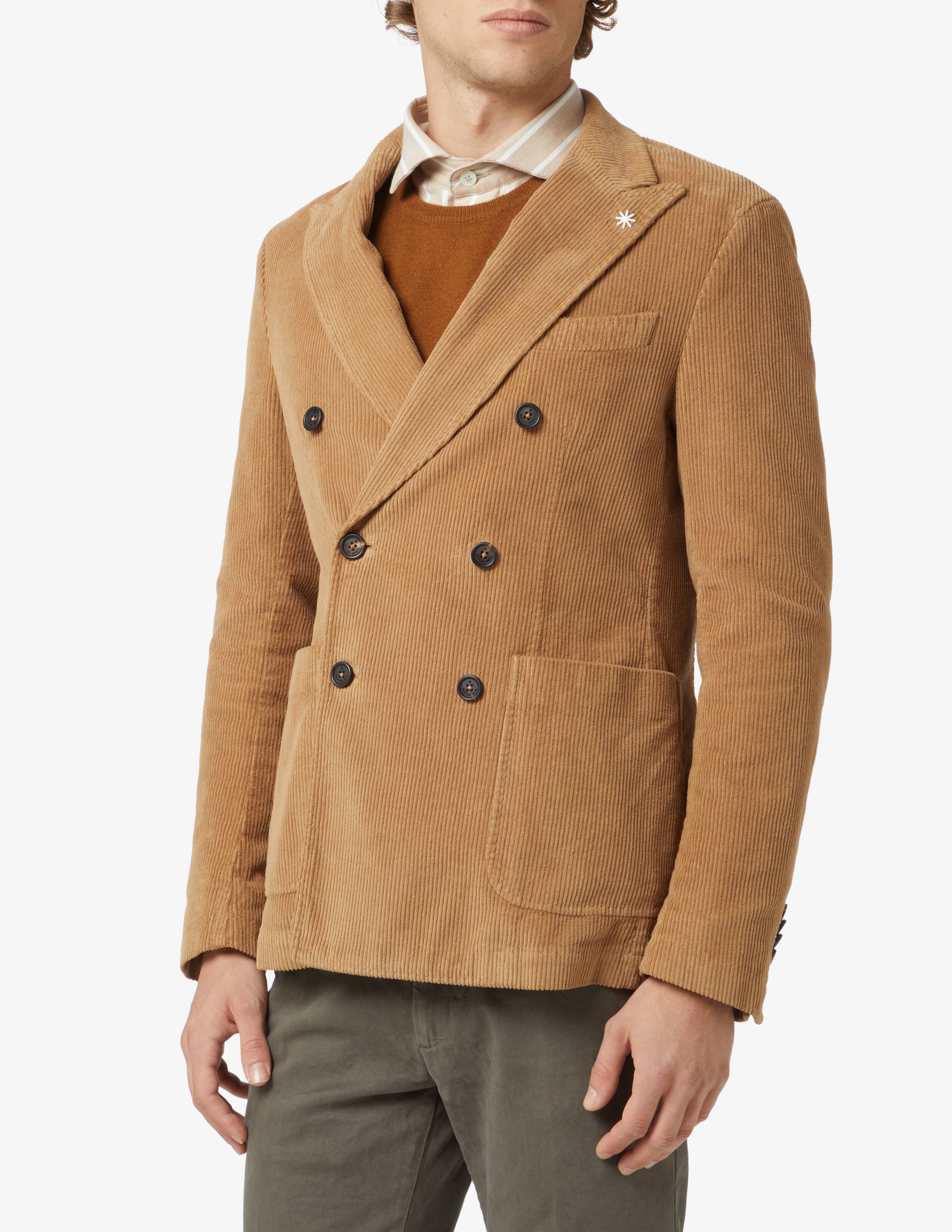 Shop Manuel Ritz Velvet double breasted blazer - Beige on Rinascente