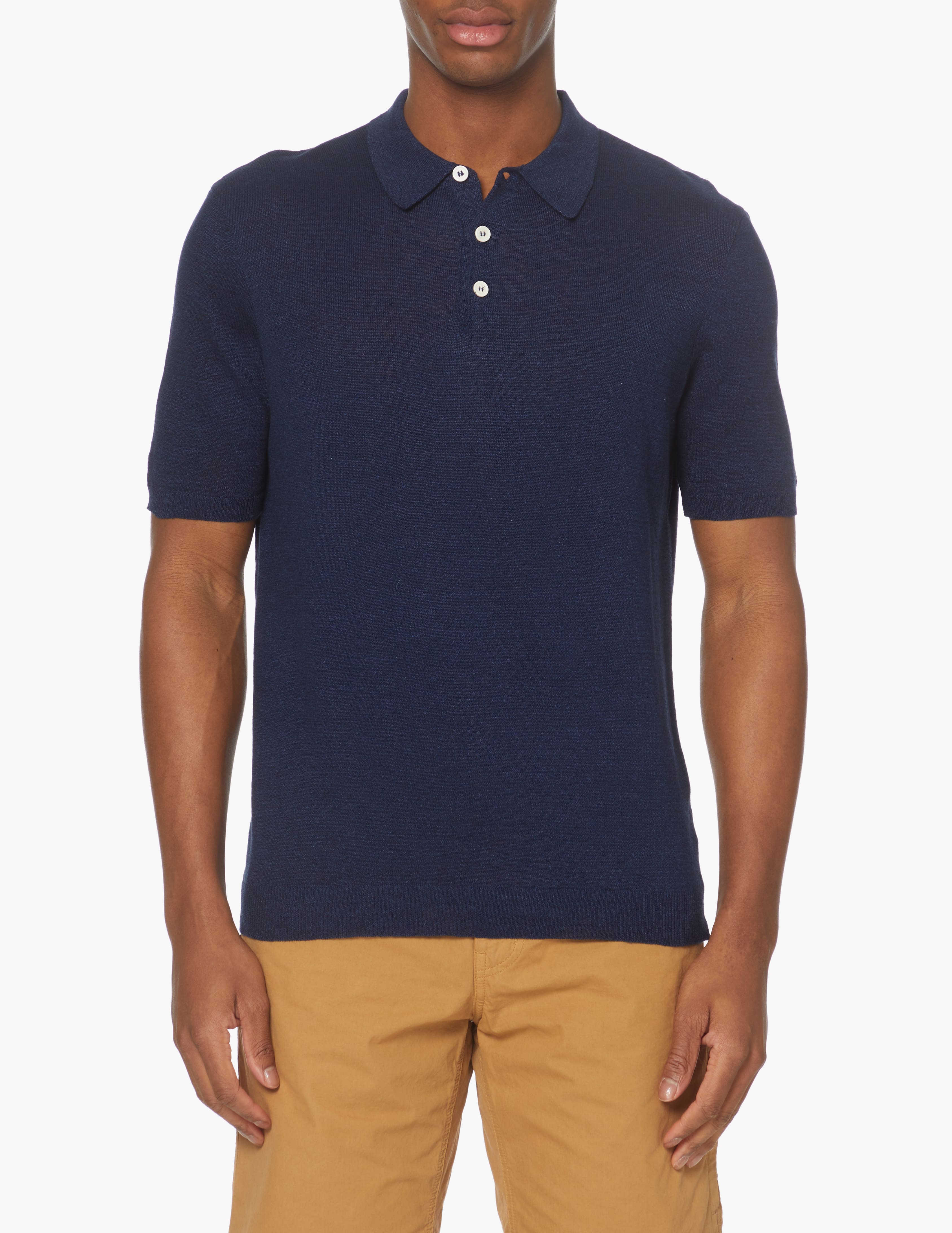 Shop Scaglione Linen cotton short sleeve polo - blue on Rinascente