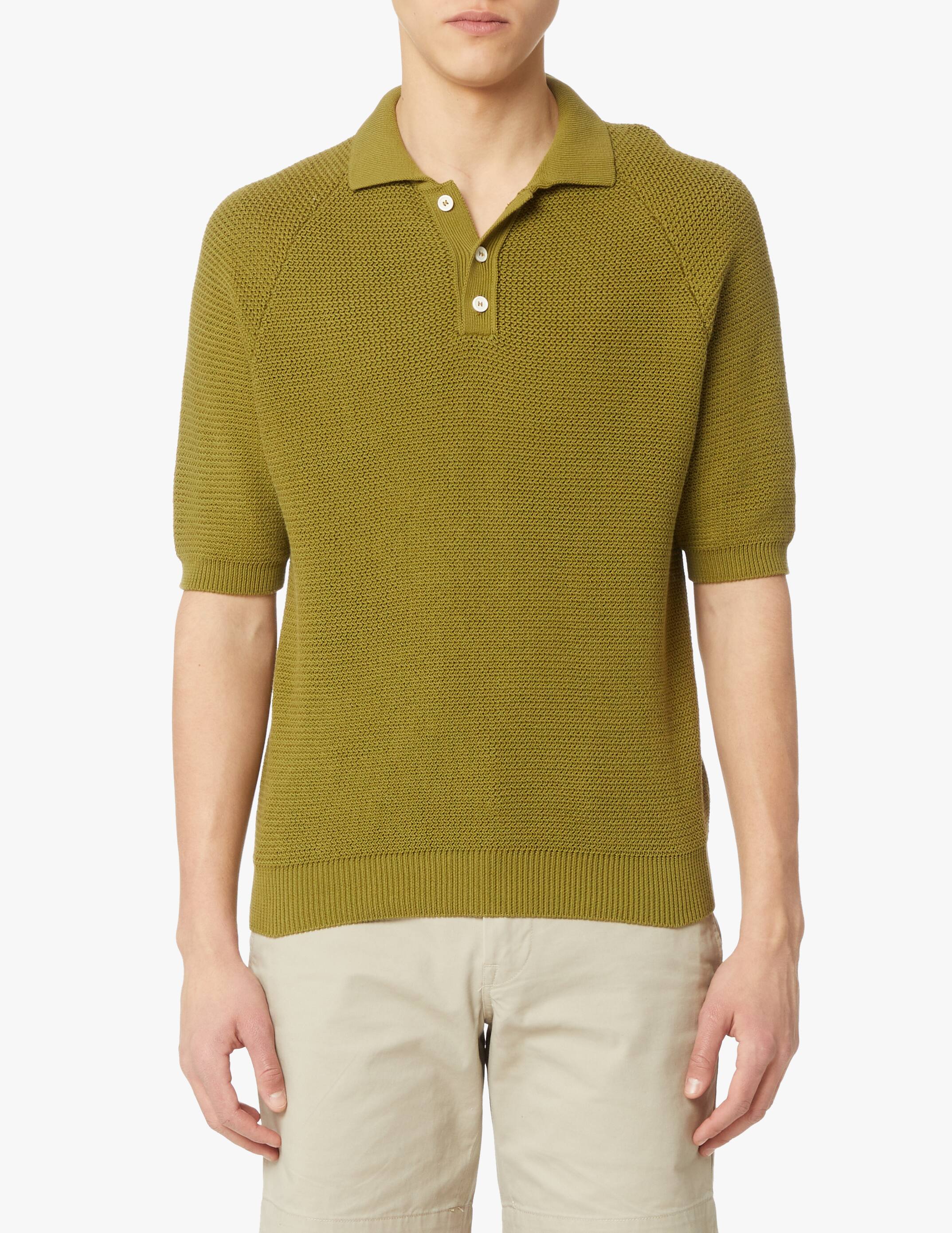 Shop Scaglione Raglan cotton short sleeve polo - green on Rinascente