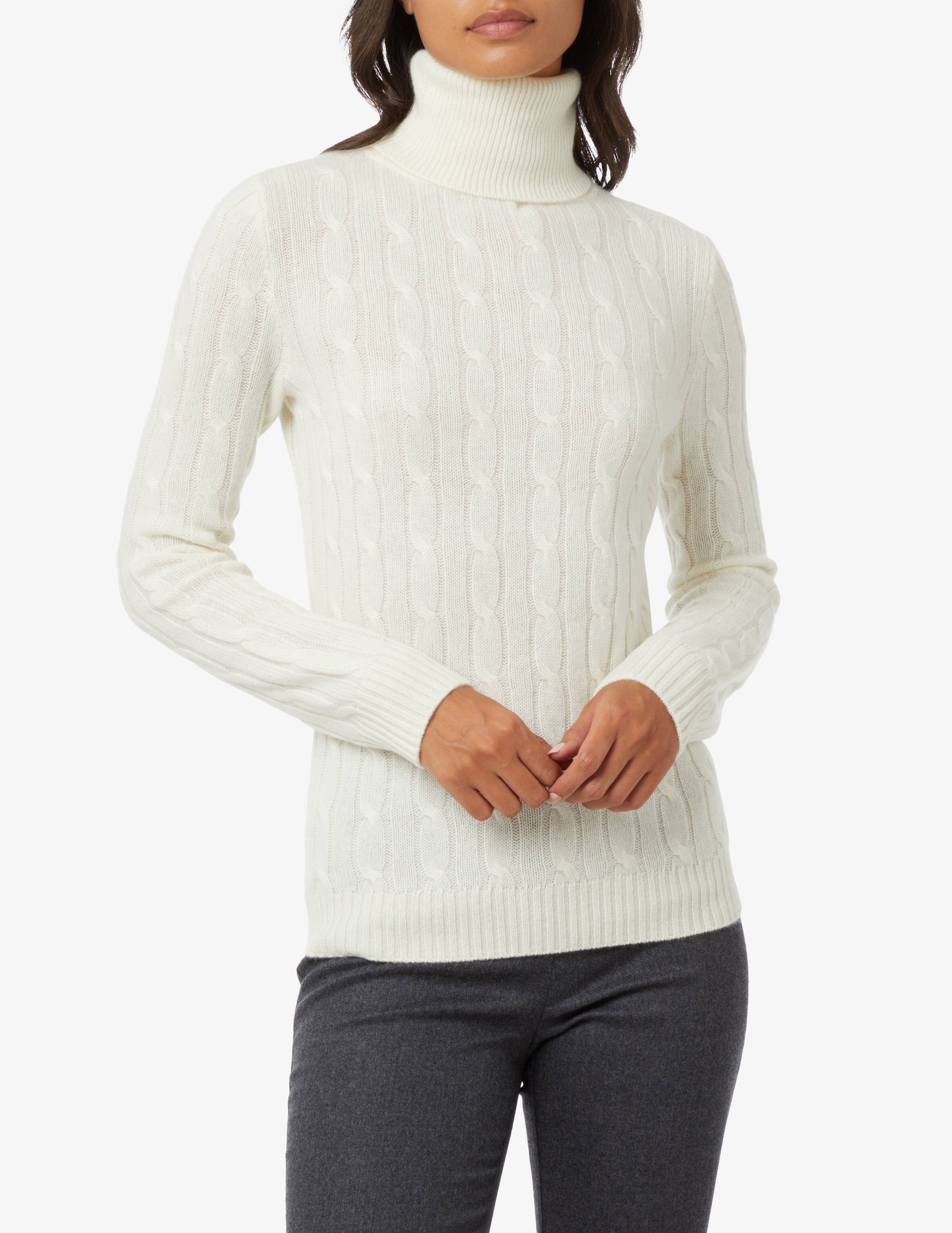 Shop Pure Cashmere Turtleneck braid - White on Rinascente