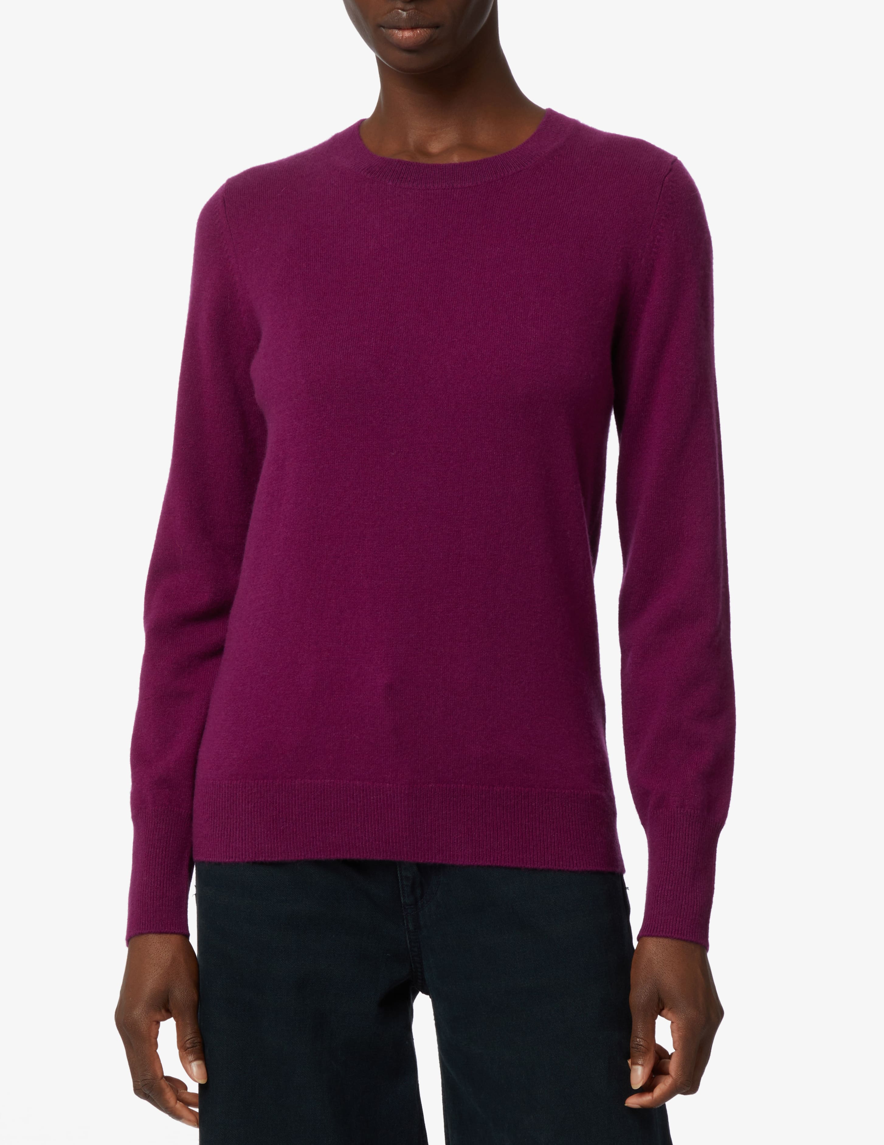 Shop Pure Cashmere Ribbed crewneck long sleeves jumper - Violet on ...