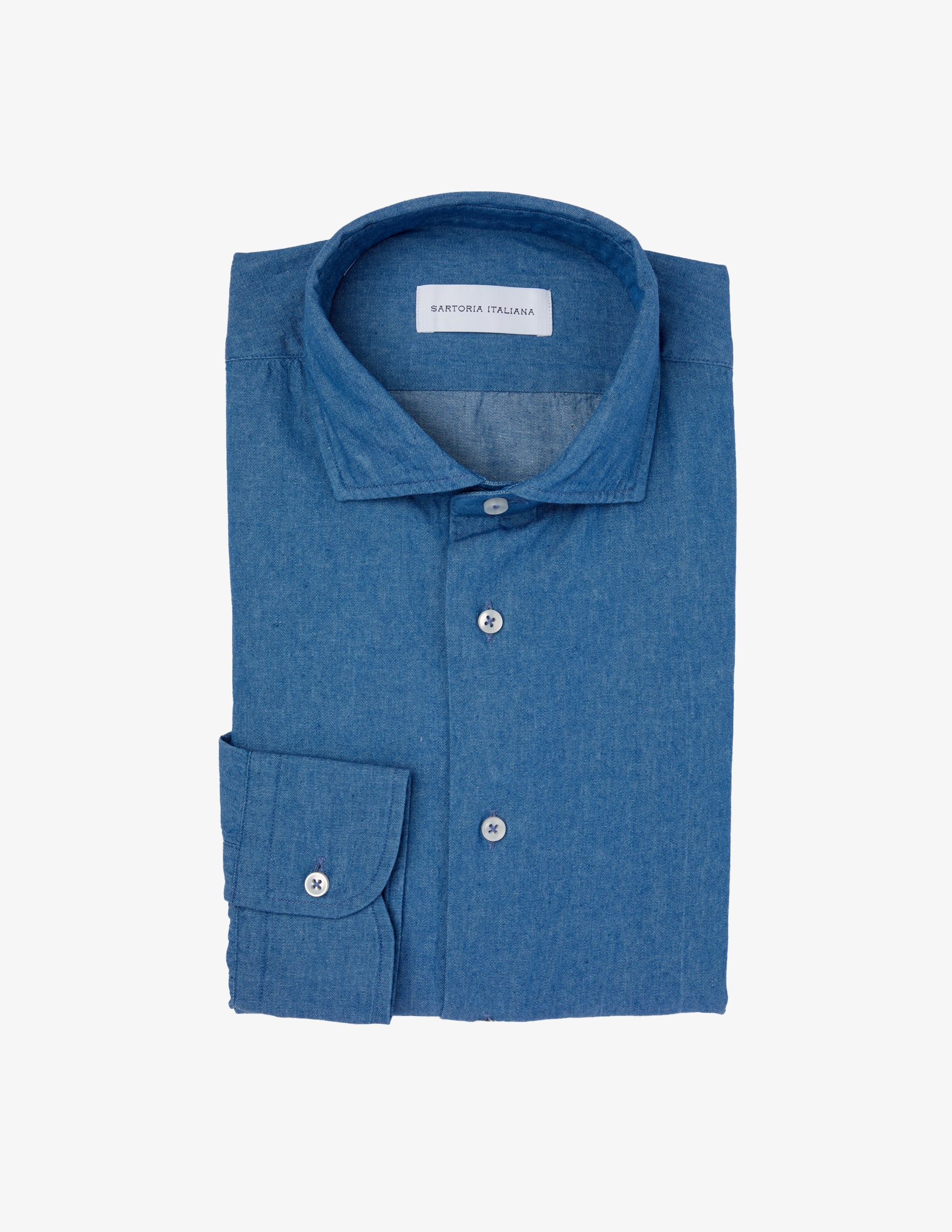 Shop Sartoria Italiana Shirt modern solid denim on Rinascente
