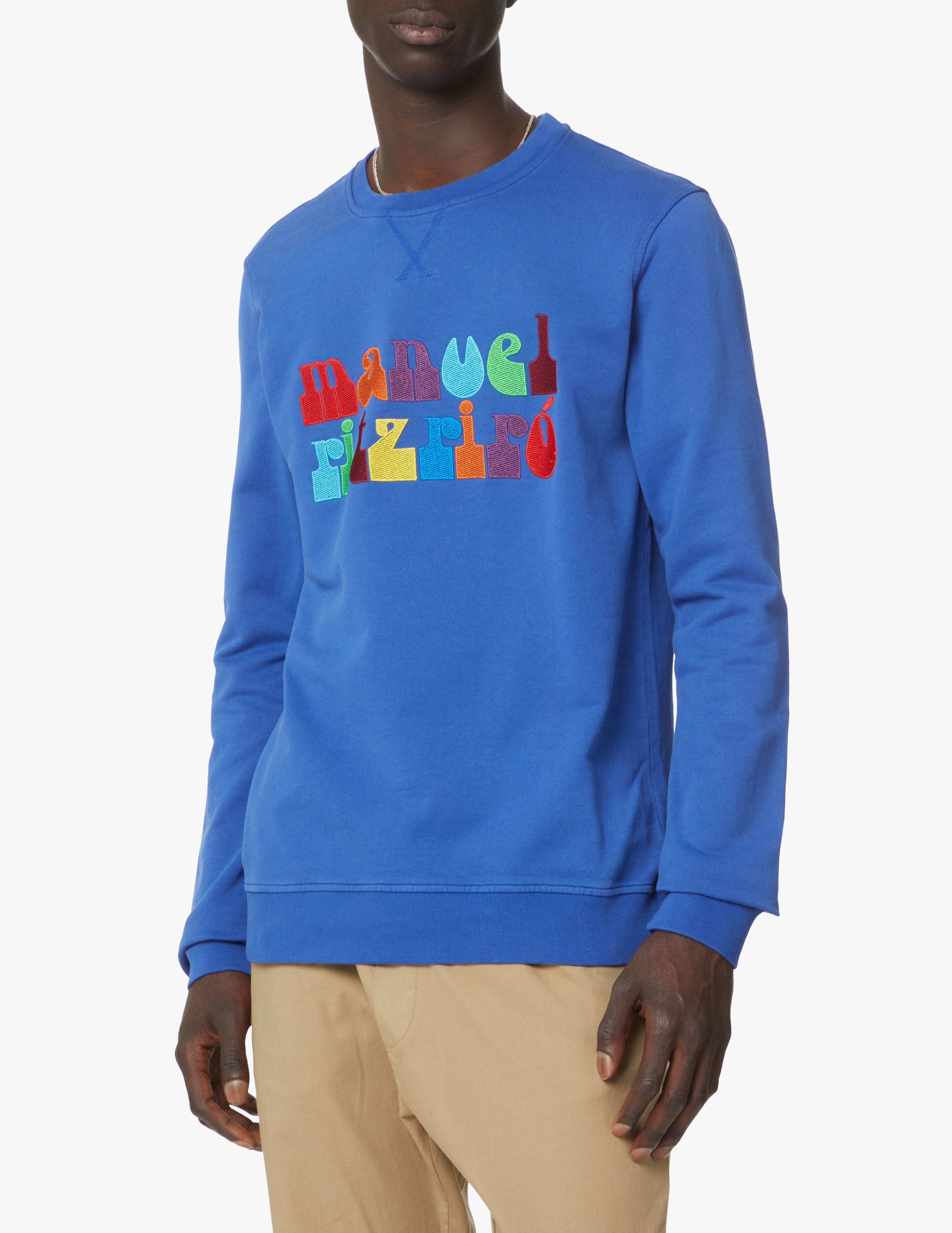 Shop Manuel Ritz Multi logo roundneck sweatshirt - blue on Rinascente