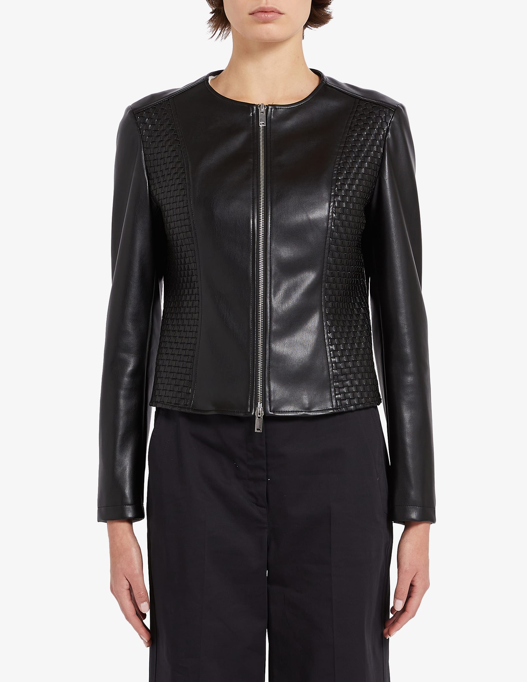 Shop Marella Donare eco-leather zip no-neck jacket on Rinascente