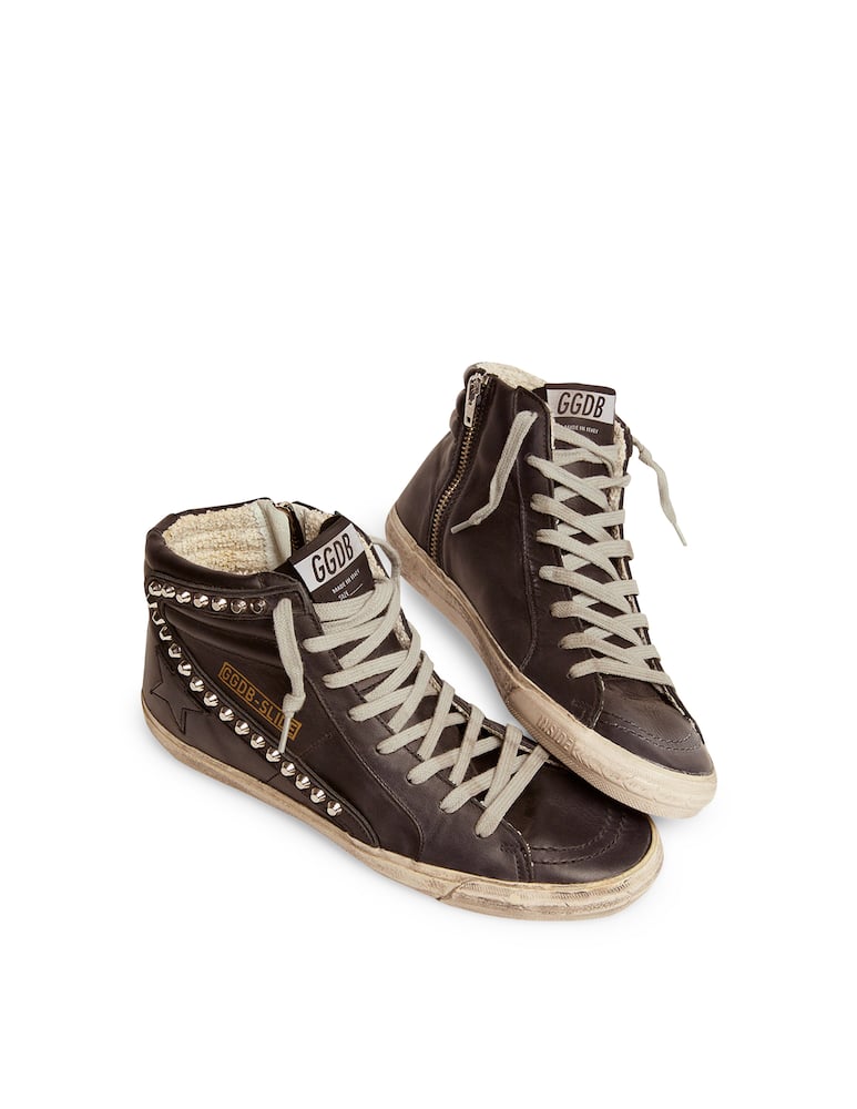 Golden Goose Sneakers alte in pelle Slide Classic - marrone - Rinascente.it