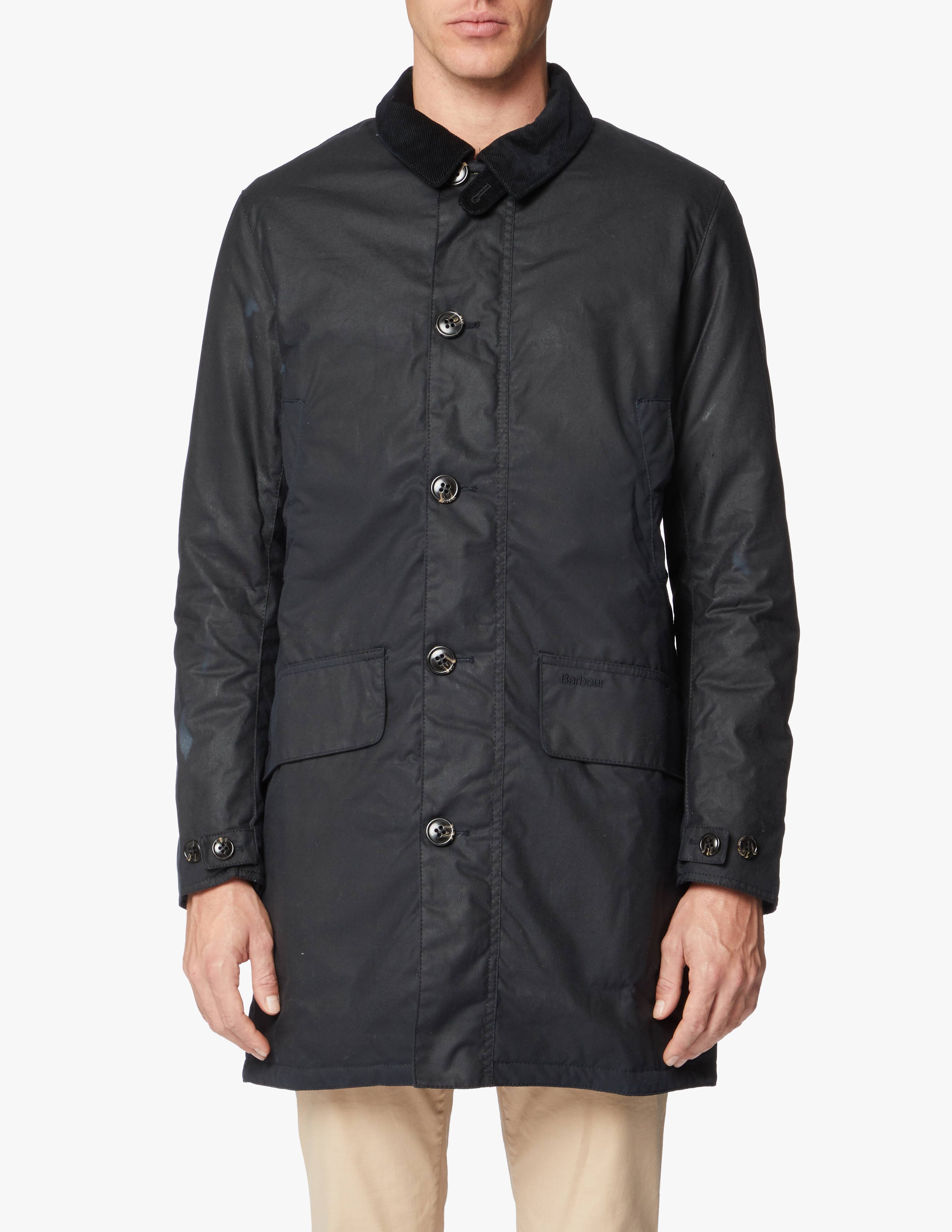 Shop Barbour Long waxed jacket on Rinascente