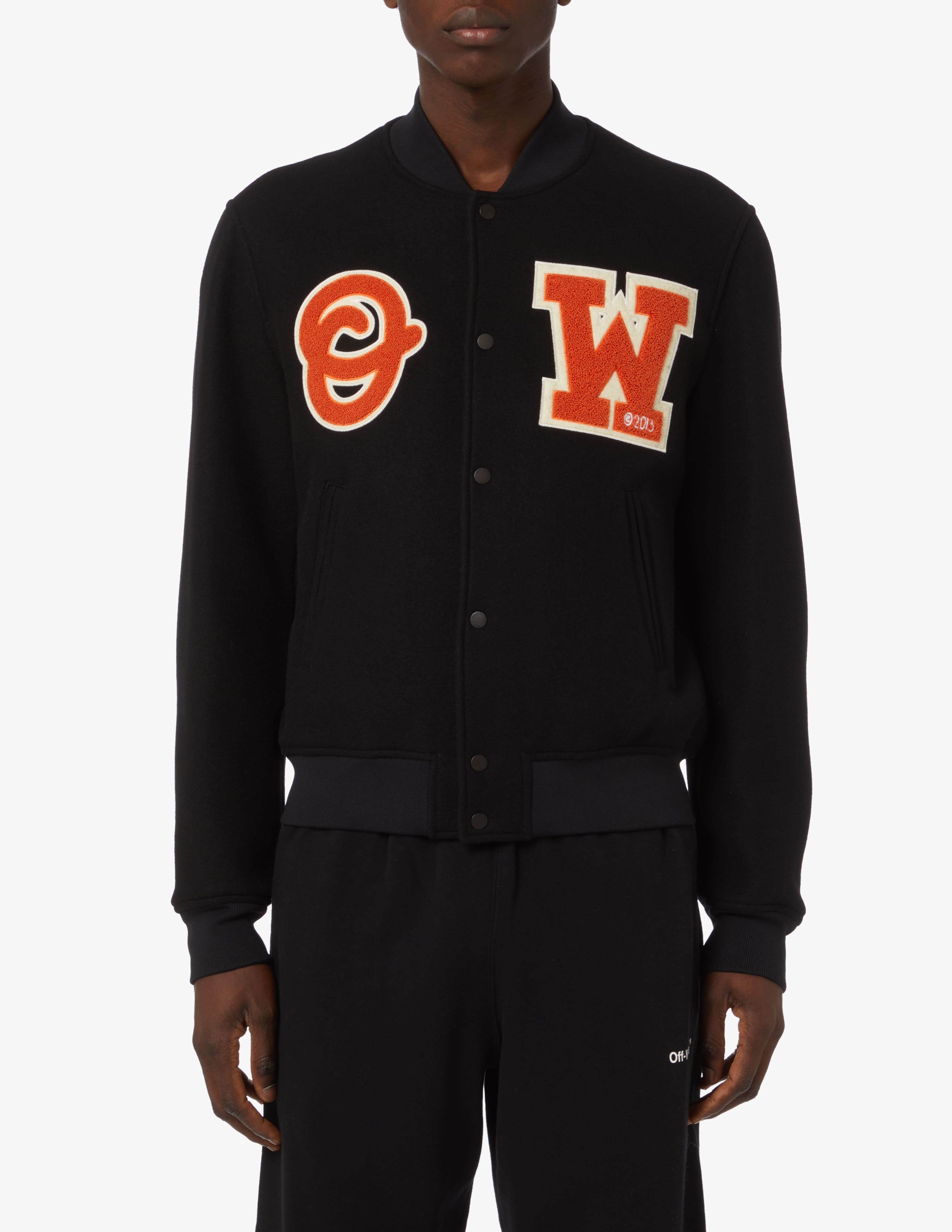Shop Off-White Patch varsity jacket on Rinascente