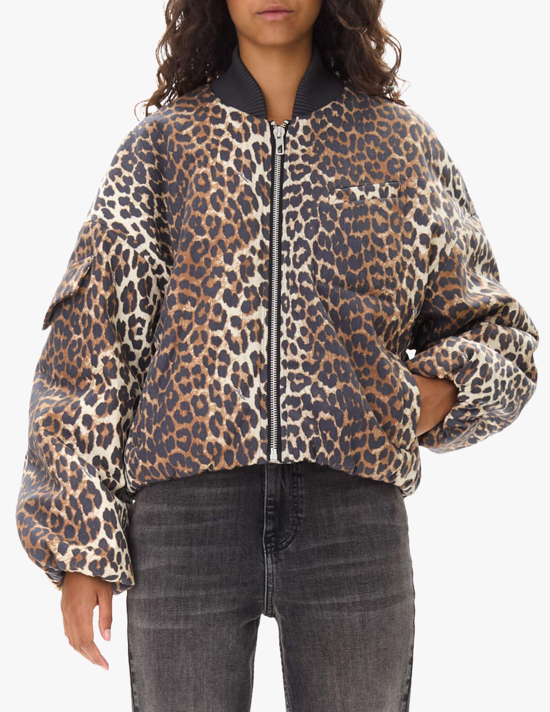 Shop Ganni Leopard bomber jacket on Rinascente