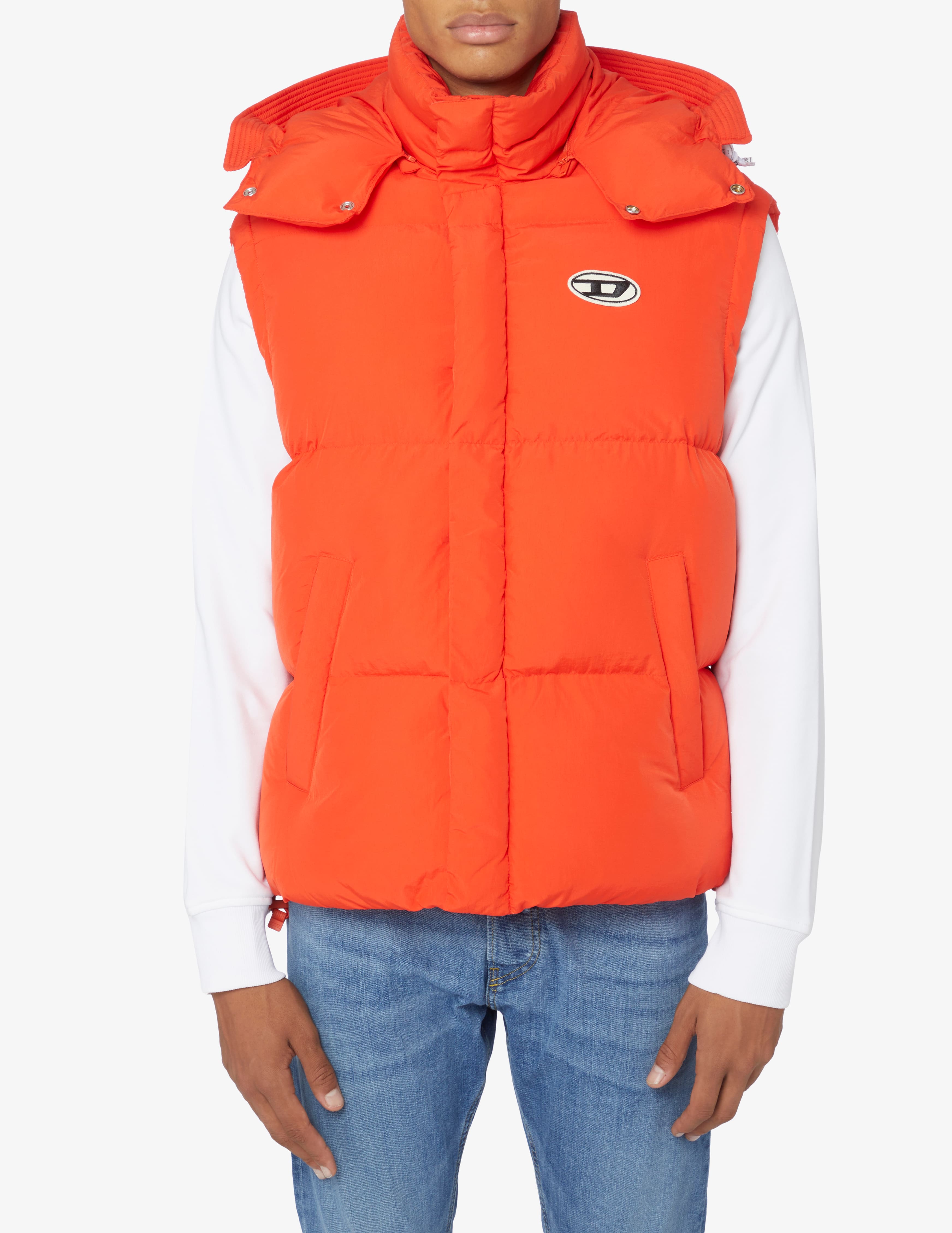 Shop Diesel Hooded puffer vest - Orange on Rinascente
