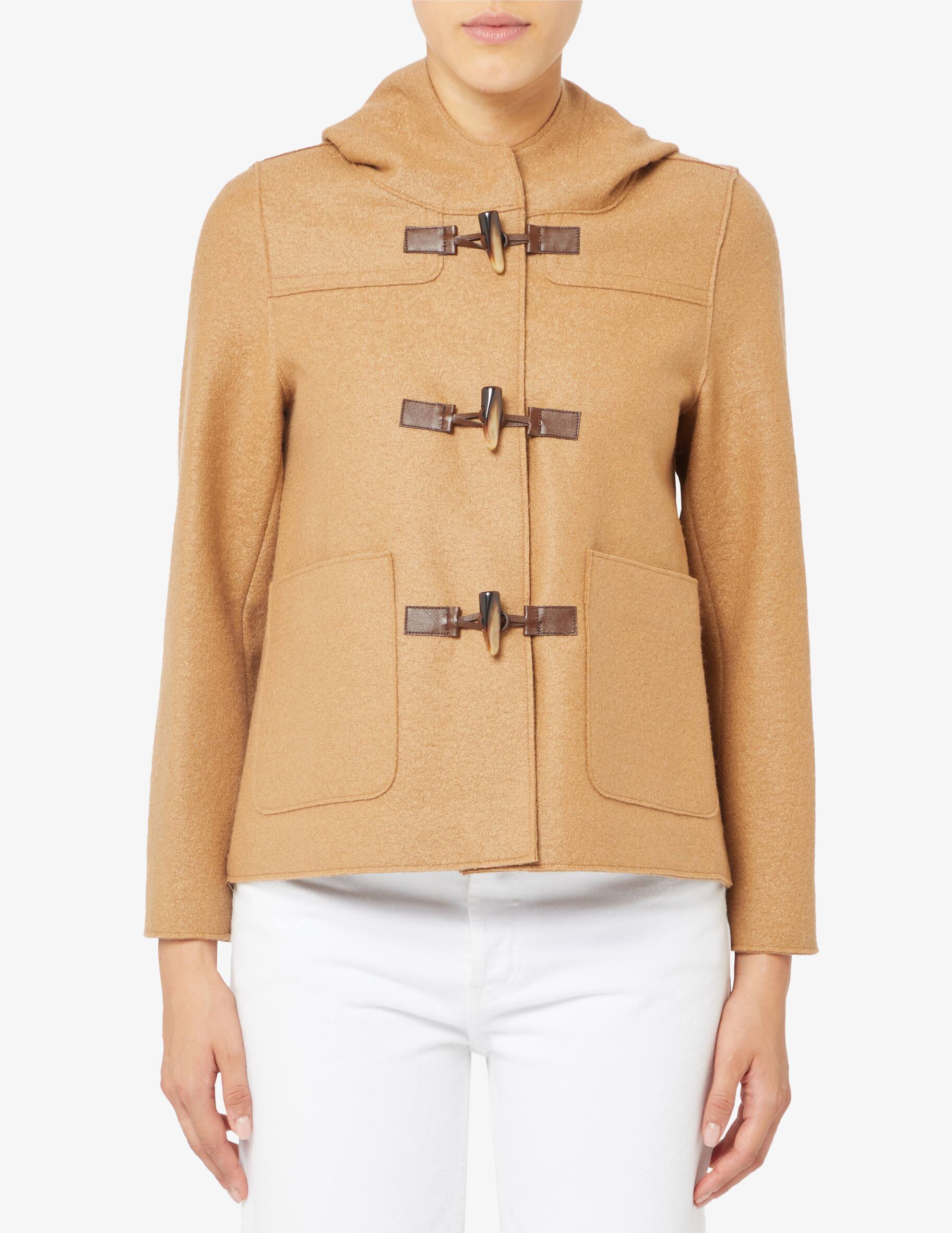 Shop Rosso35 Short duffle coat with hood on Rinascente