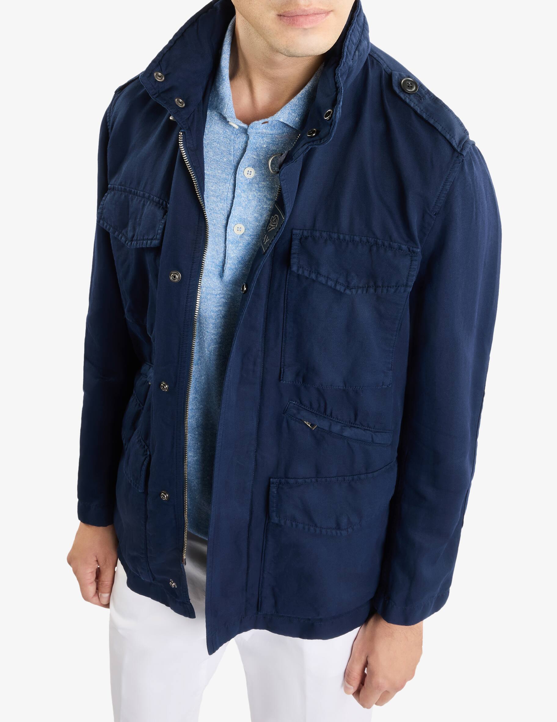 Shop Fay Field Jacket in Cotton and Linen Canvas on Rinascente