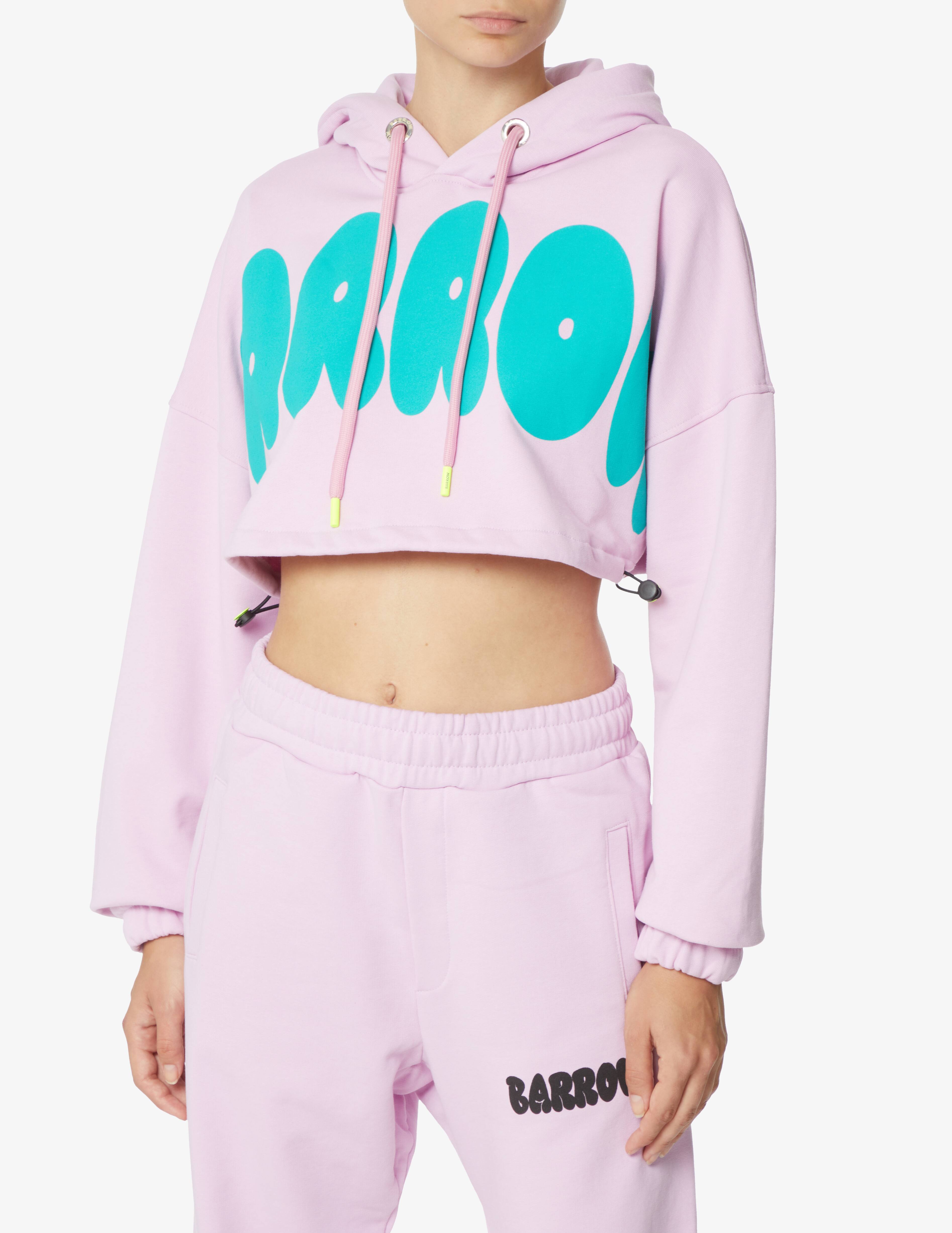 Shop Barrow Basic cotton crop hoodie - Pink on Rinascente