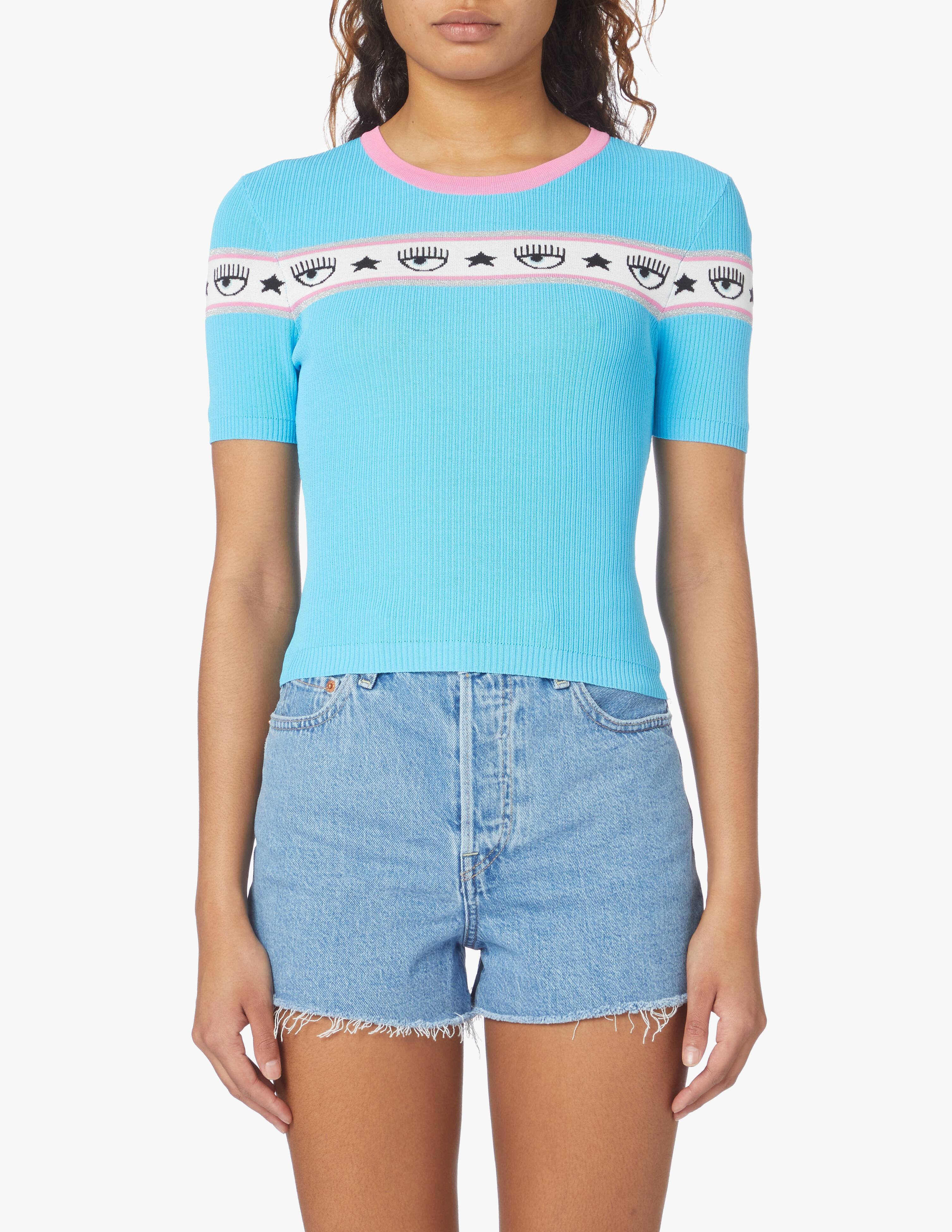 Shop Chiara Ferragni Logo Mania crewneck cropped t-shirt - light blue ...