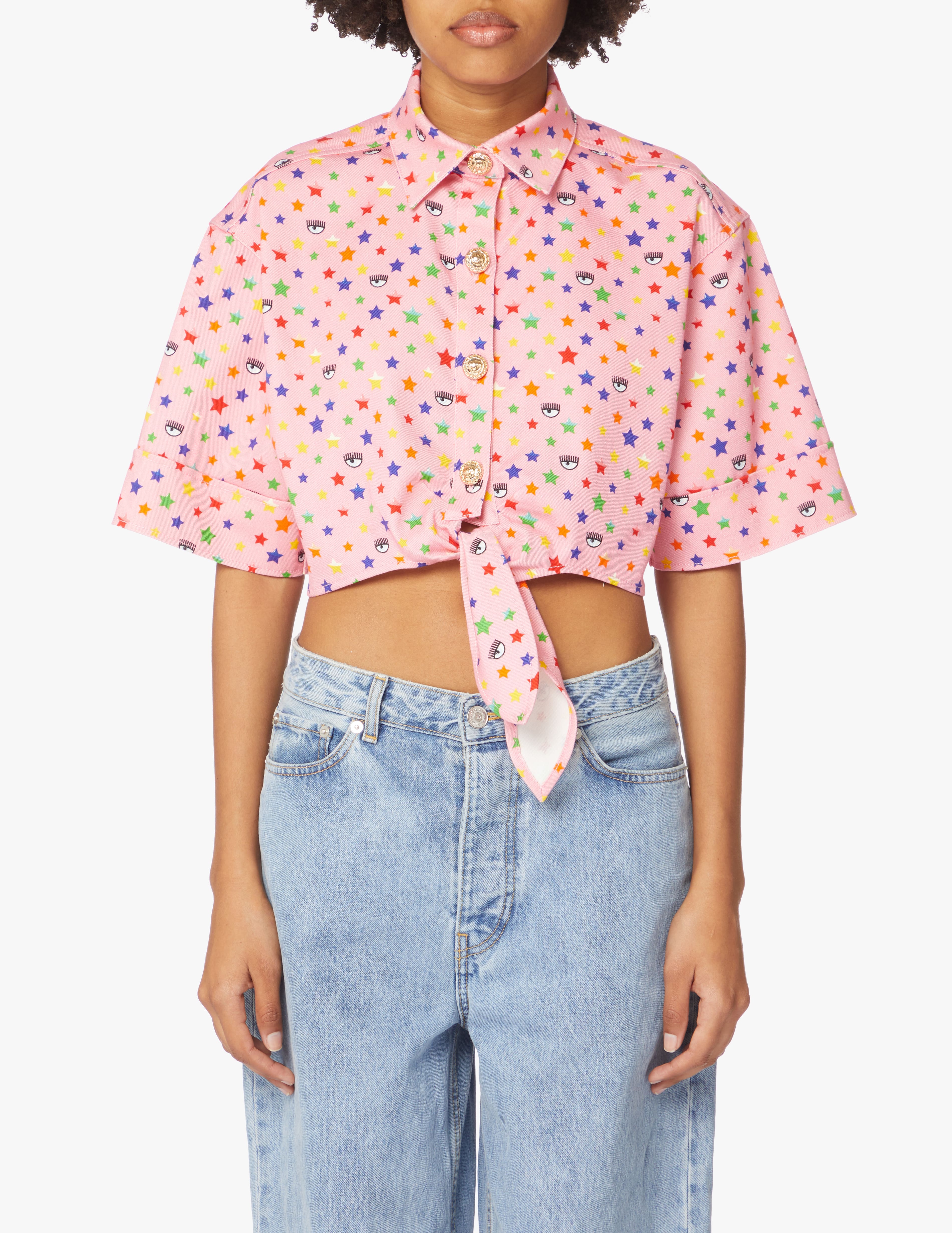 Acquista Chiara Ferragni Camicia crop con nodo stelle e arcobaleno - rosa su Rinascente