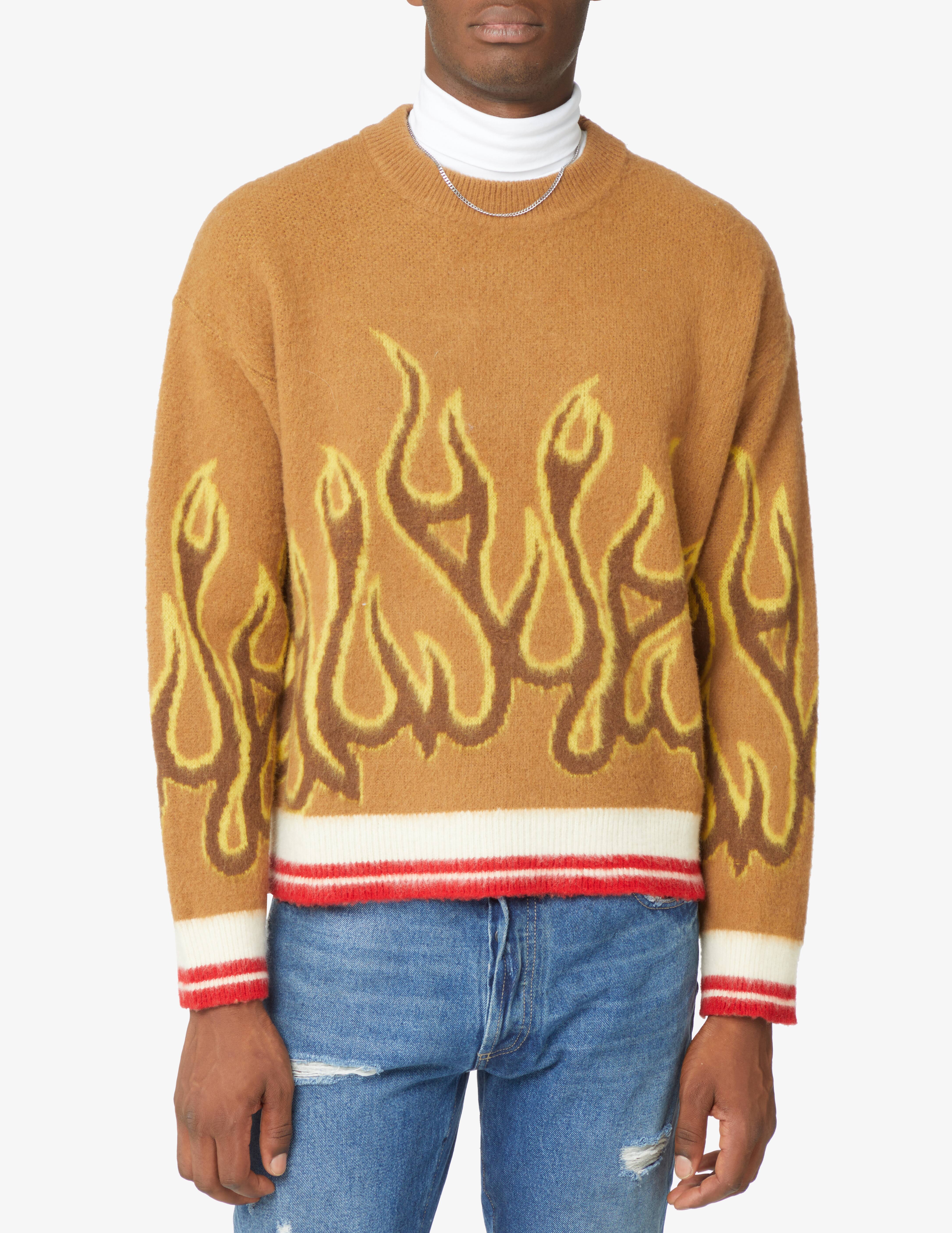 Shop Palm Angels Burning sweater - Beige on Rinascente