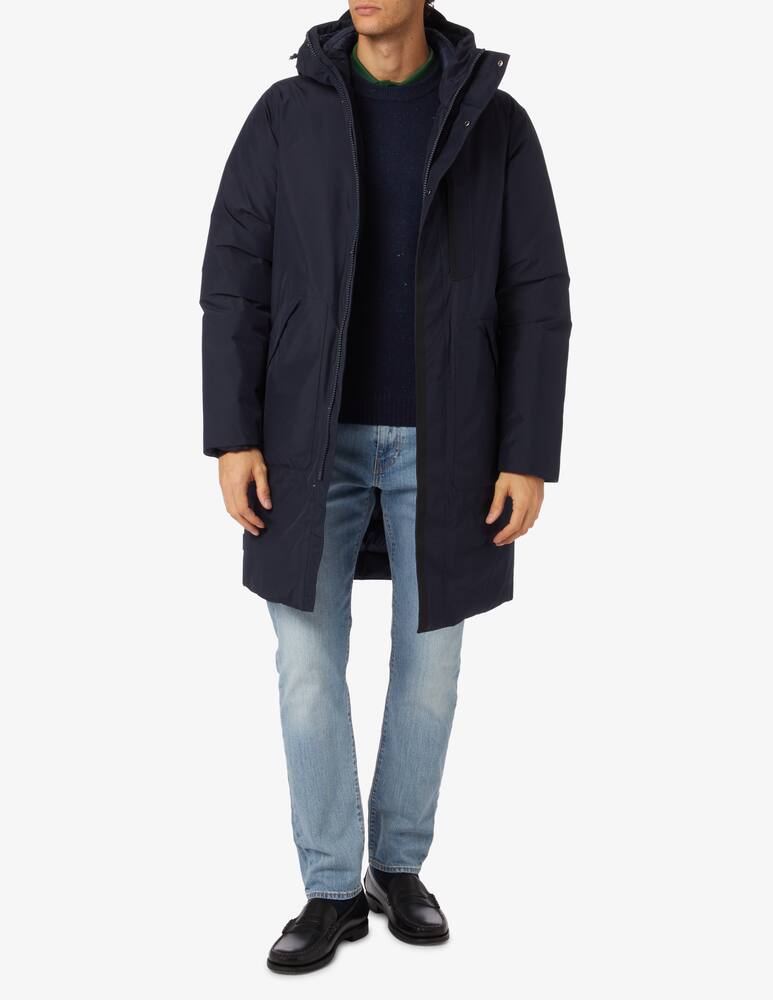 Shop Save The Duck Hooded long gore-tex jacket - Blue on Rinascente