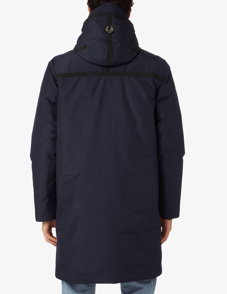 Shop Save The Duck Hooded long gore-tex jacket - Blue on Rinascente
