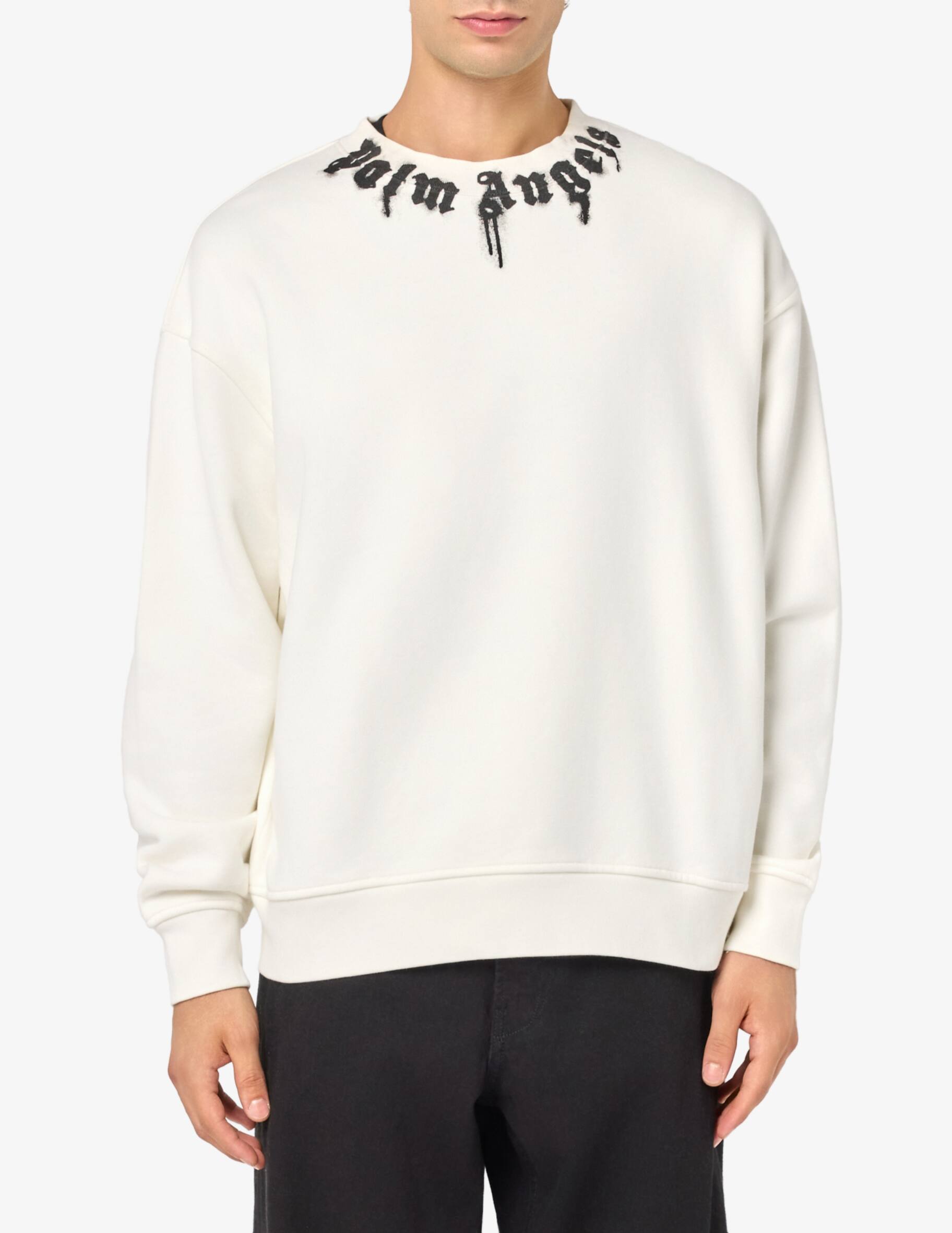 Shop Palm Angels Neck logo crew sweatshirt on Rinascente