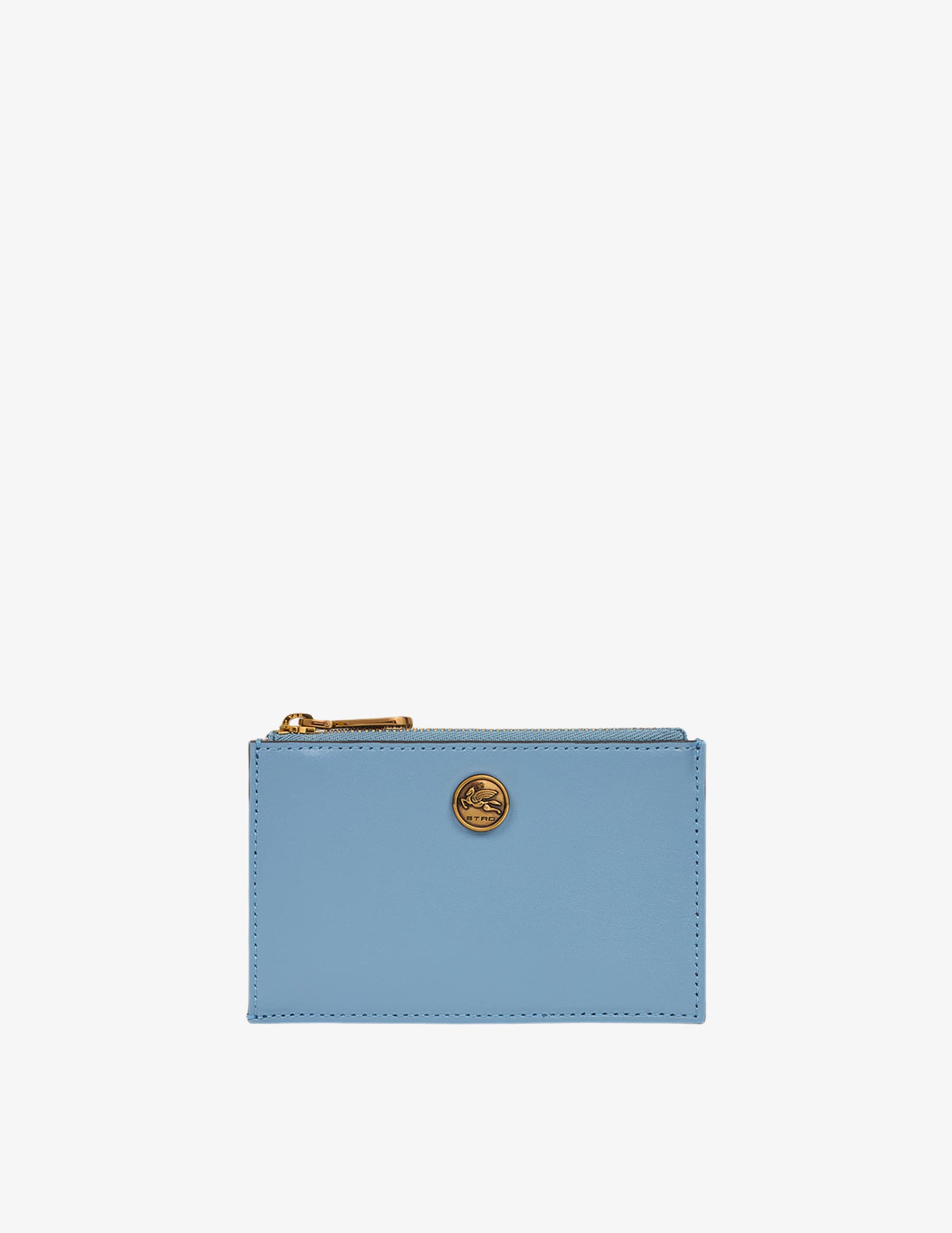 Shop ETRO Leather card holder with pegaso button on Rinascente