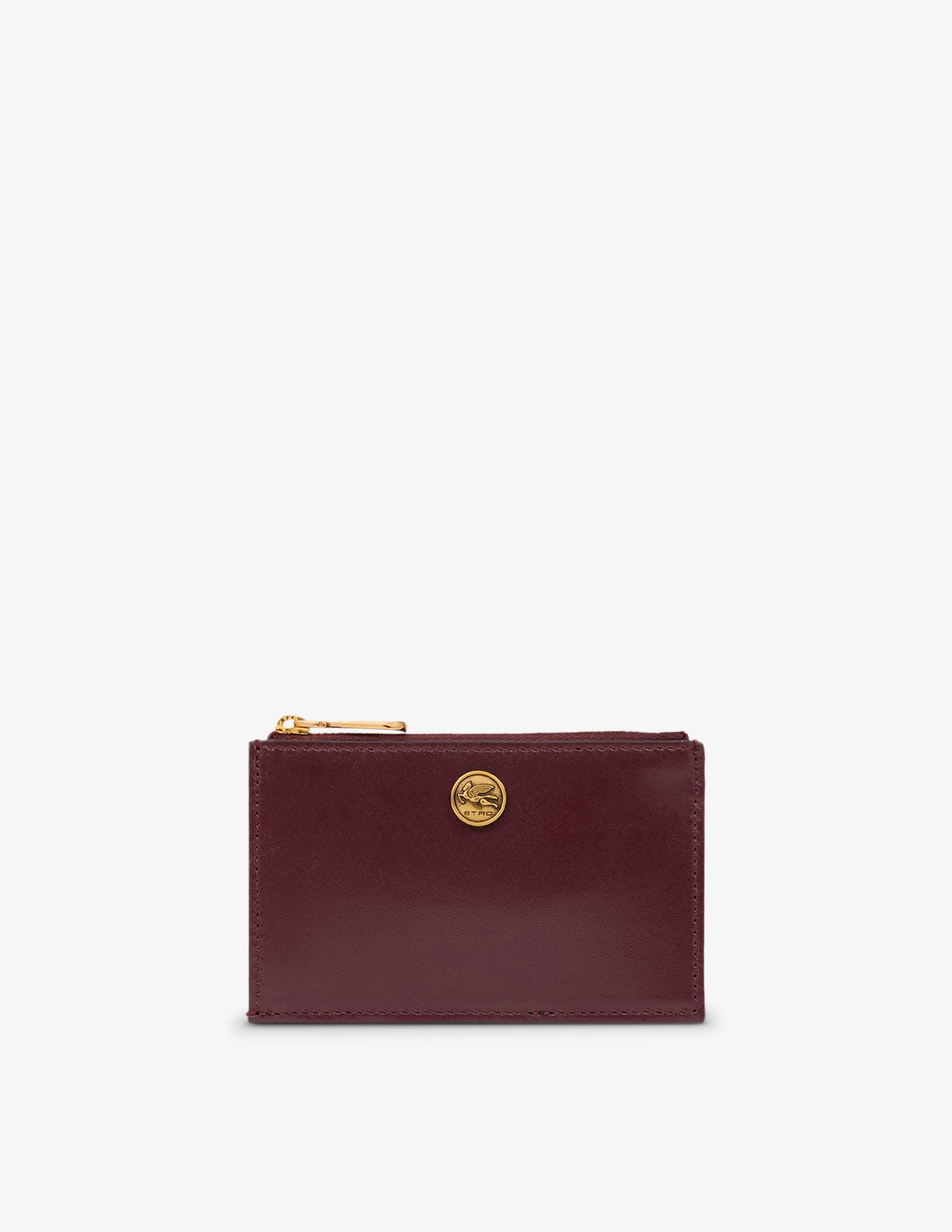 Shop ETRO Leather card holder with pegaso button on Rinascente