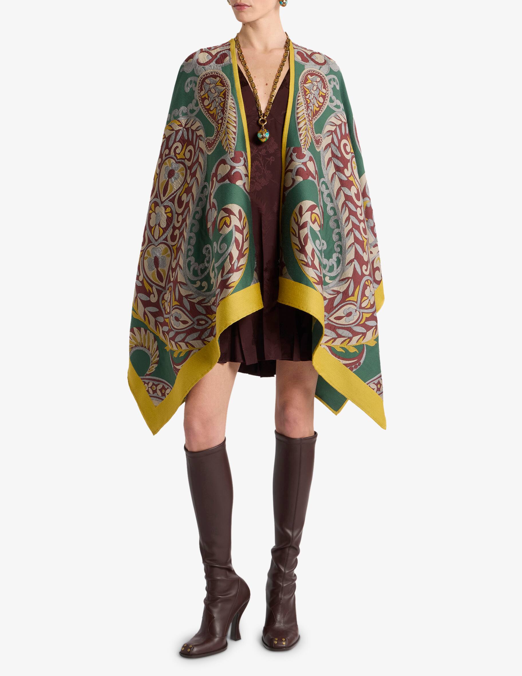Shop ETRO Wool-Blend cape with paisley motif on Rinascente